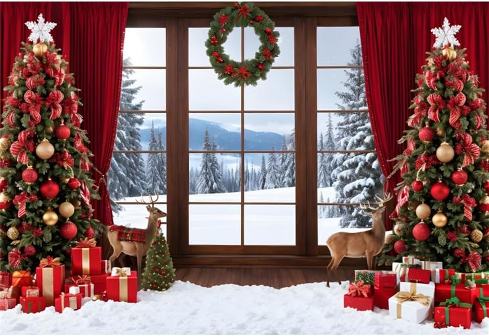 Amazon.com : CRTPOD 15x10ft Christmas Window Backdrop for Photoshoot ...
