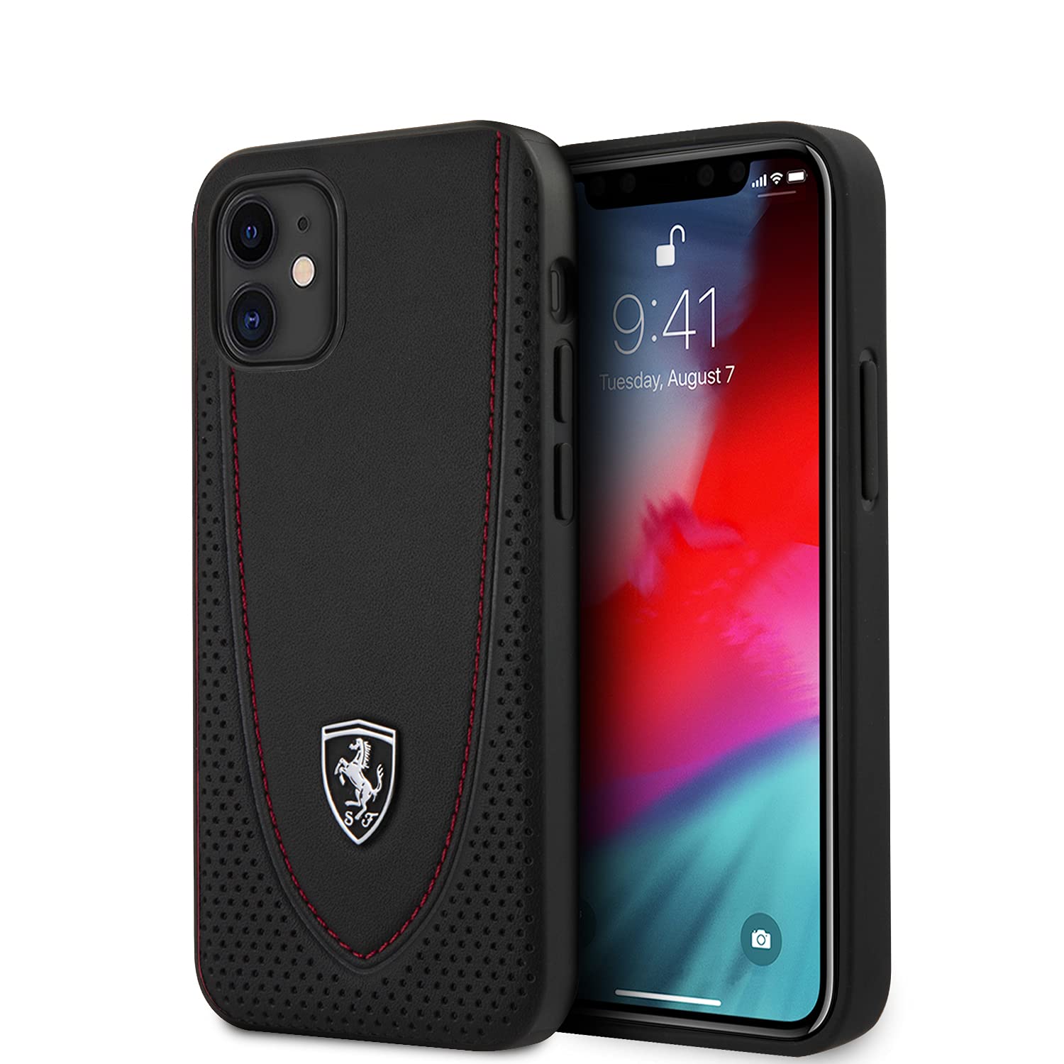 Ferrari Phone Case for iPhone 12 Genuine Leather Hard Case Perforated ...