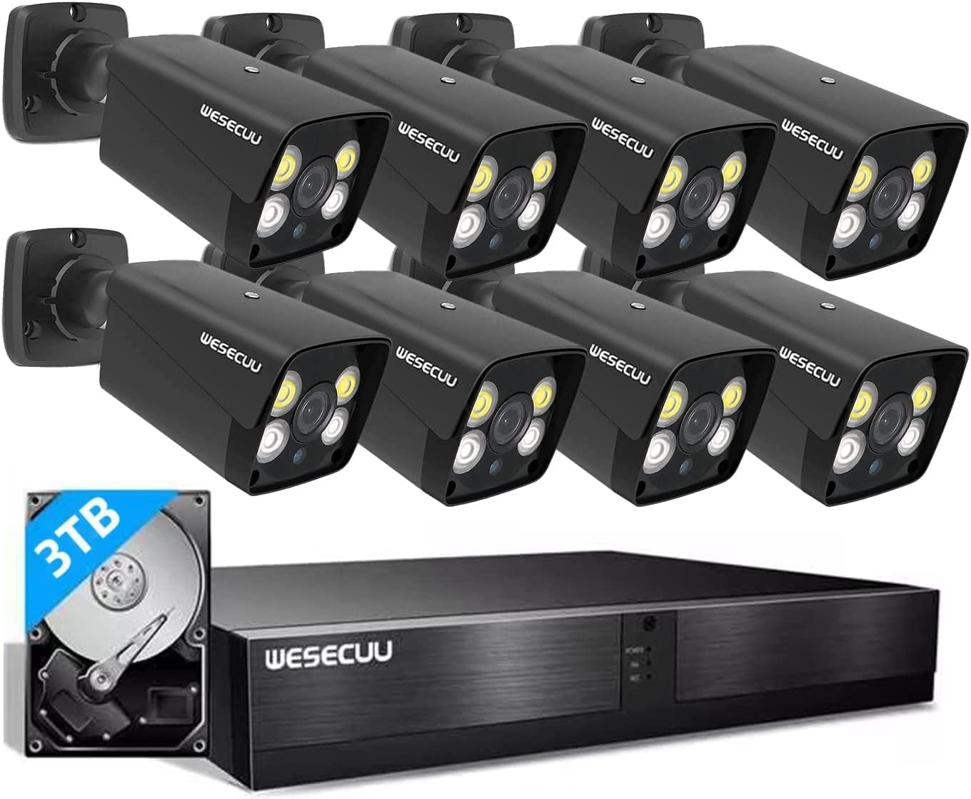 Amazon.com : WESECUU 16CH 2K Security Camera System,8Pcs CCTV Camera ...