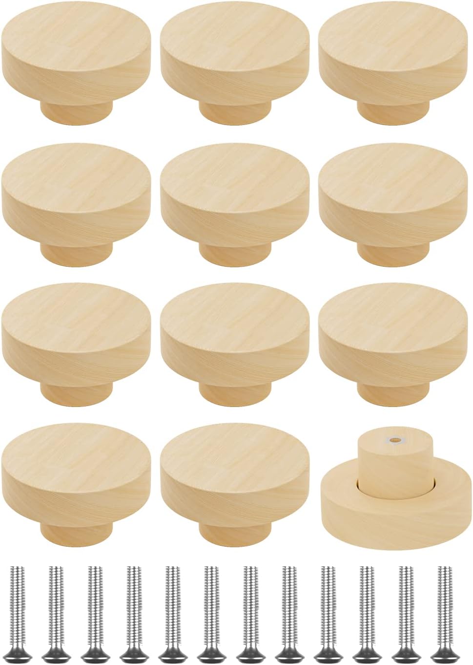 Zepolu 12 Pack Round Wood Knobs 1.2” Diameter, Boho Cabinet Furniture ...