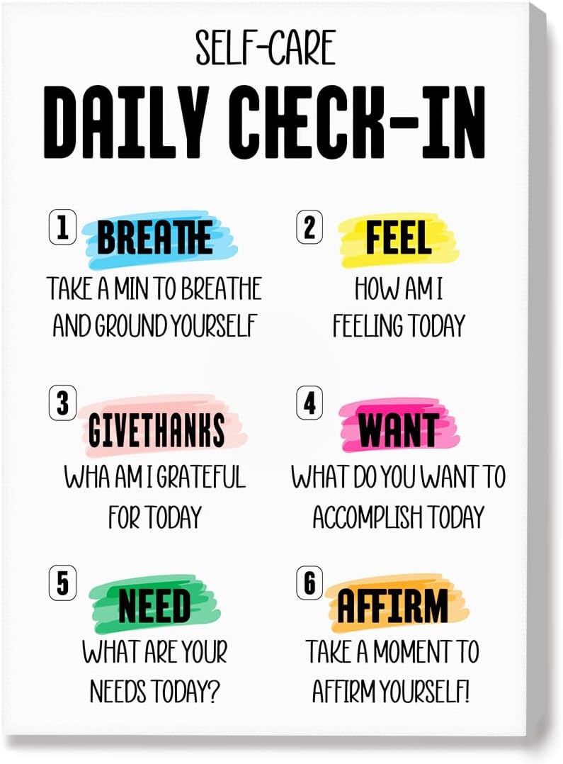Amazon.com: IIONGDE Self-Care Daily Check-in Poster Canvas Wall Art ...