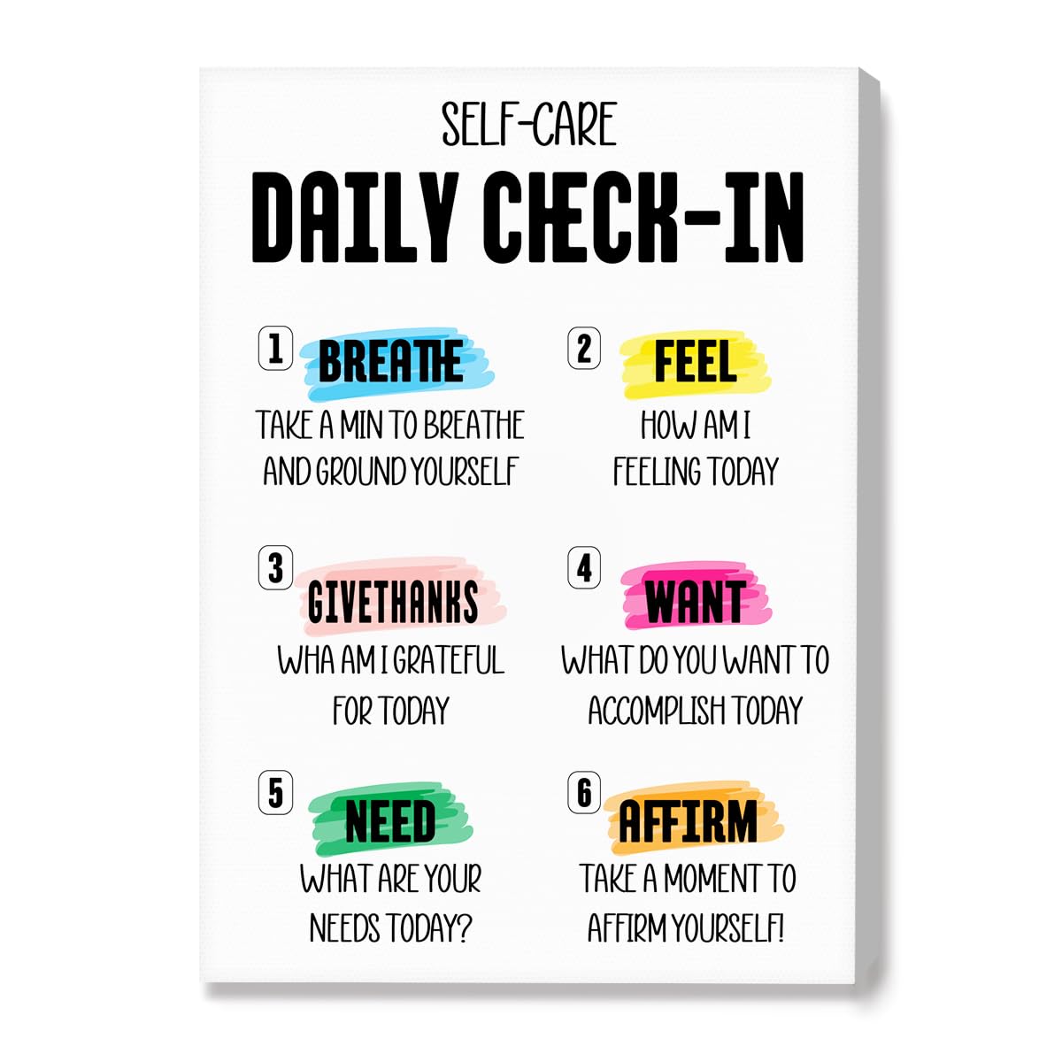 Amazon.com: OTINGQD Self-Care Daily Check-in Poster Canvas Wall Art ...