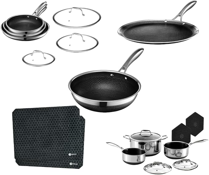 Amazon.com: HexClad Hybrid Nonstick 18-Piece Cookware Set, 6-Piece Pan ...