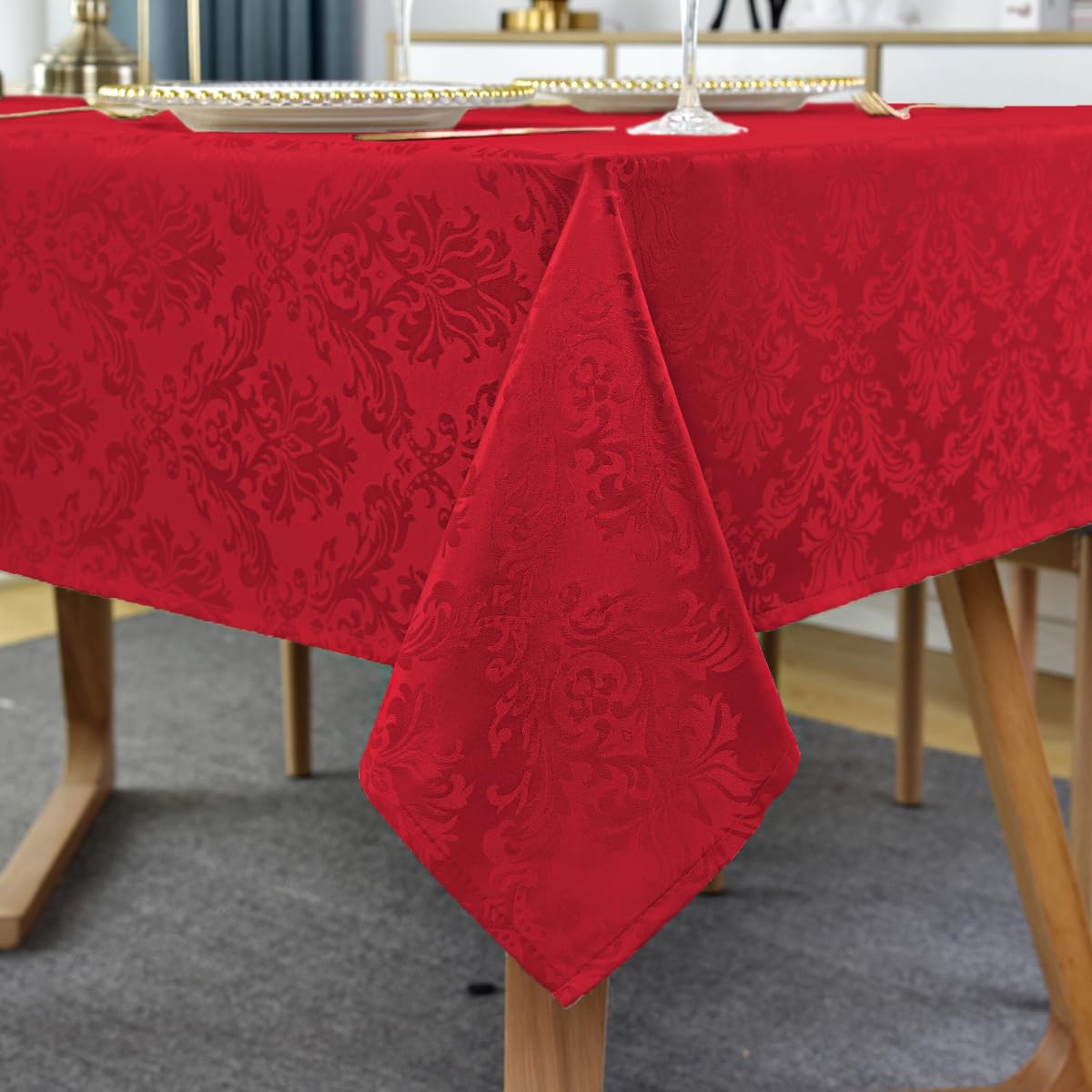 Amazon.com: Red Jacquard Tablecloth for Rectangle Tables , Damask ...
