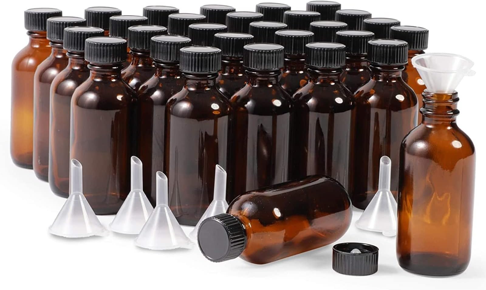 Amazon.com: Juvale 30 Pack 2 Oz Amber Glass Bottles with Black Poly ...