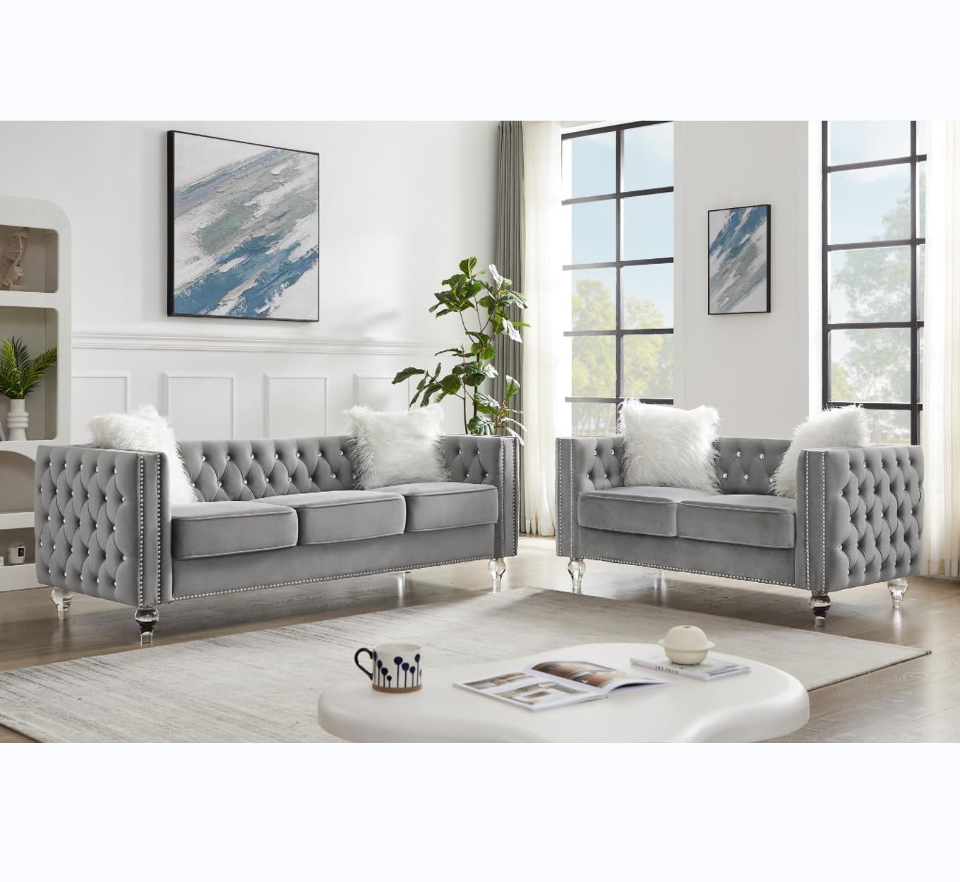 Amazon.com: Tomkate 2 Piece Velvet Living Room Furniture Set, Modern Sofa and Loveseat Set with ...