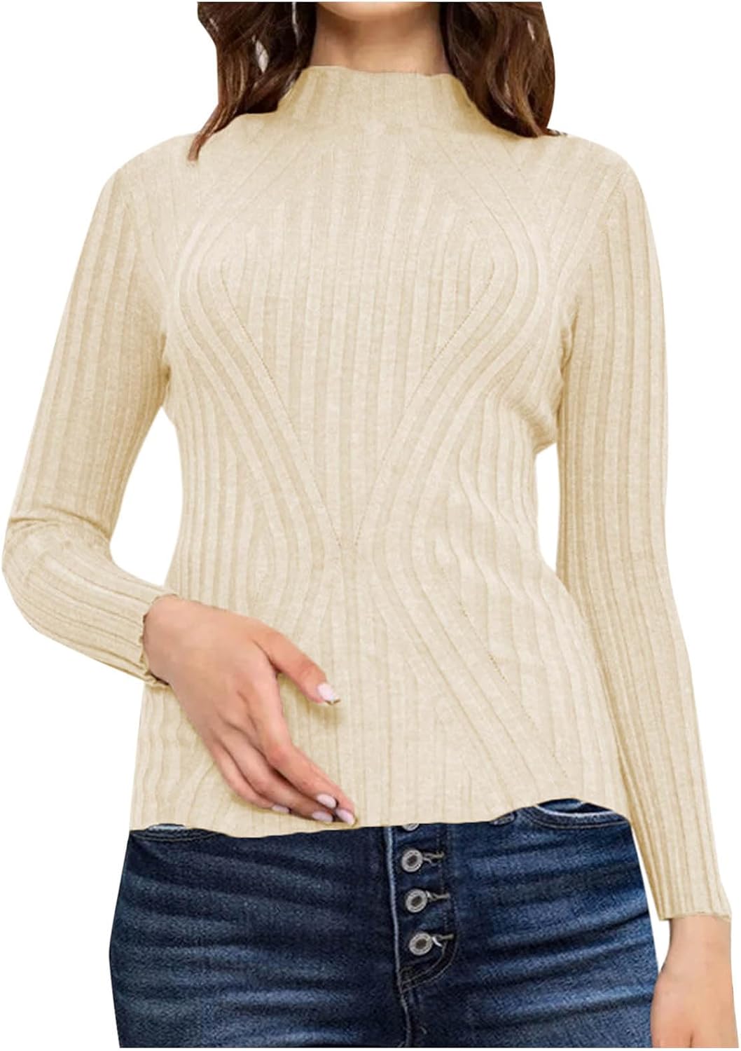 fartey Women's Sweaters Round Neck Solid Color Slim Fitting Knitwear ...