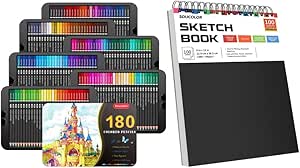 Amazon.com: Soucolor 180-Color Artist Colored Pencils Set with Soucolor 9" x 12" Sketch Book ...