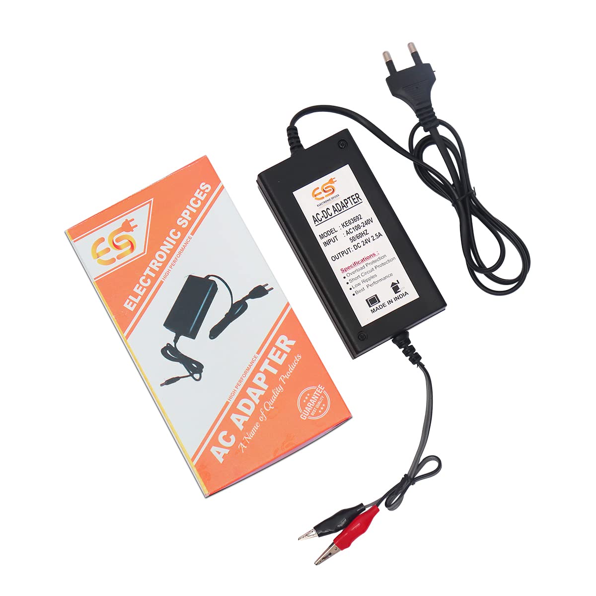 Electronic Spices 24v 2.5a Dc Power Supply Adapter with Two Alligator ...