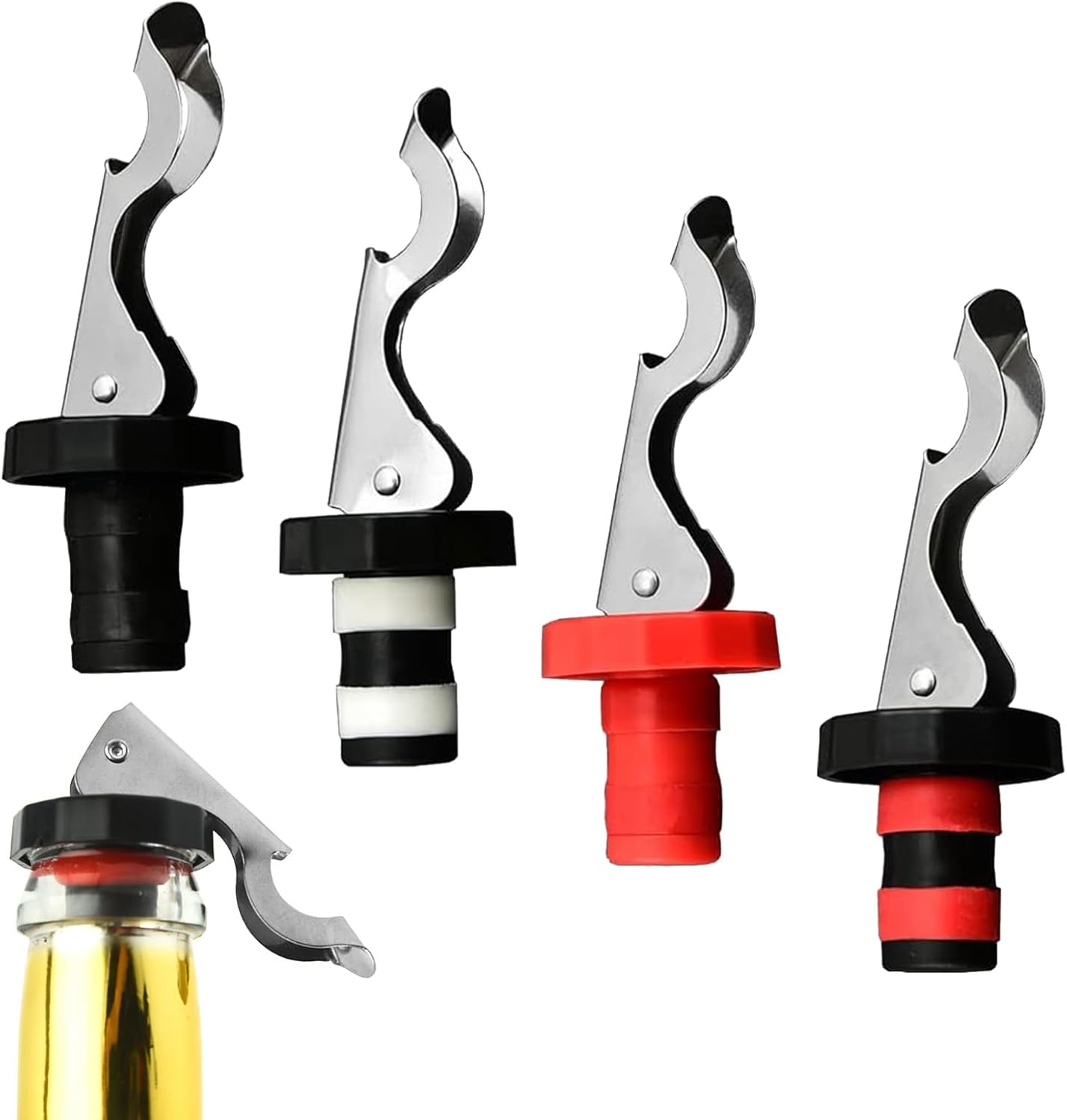Lever-Arm Wine Bottle Stoppers, 4 PCS Reusable Bottle Stoppers Lever ...