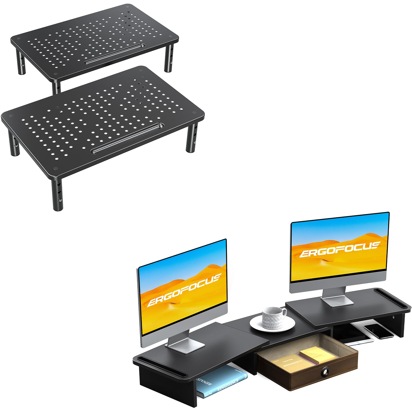 Amazon.com: ELIVED 2 Pack Monitor Stand Riser+Dual Monitor Stand Riser ...