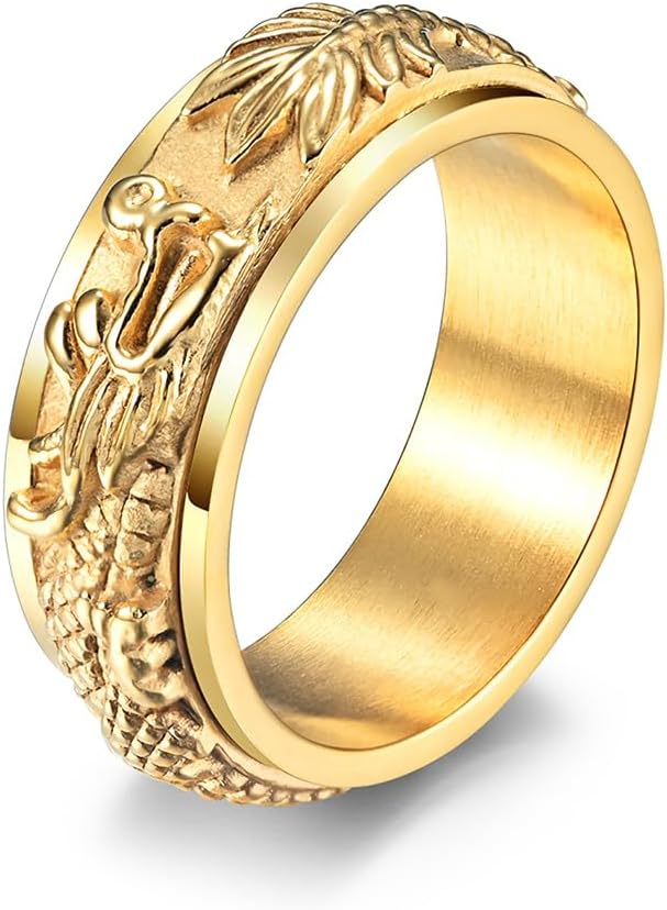 JESMING Men's Rings Dragon Sculpture Ring Anxiety Fidget Ring Spinner ...