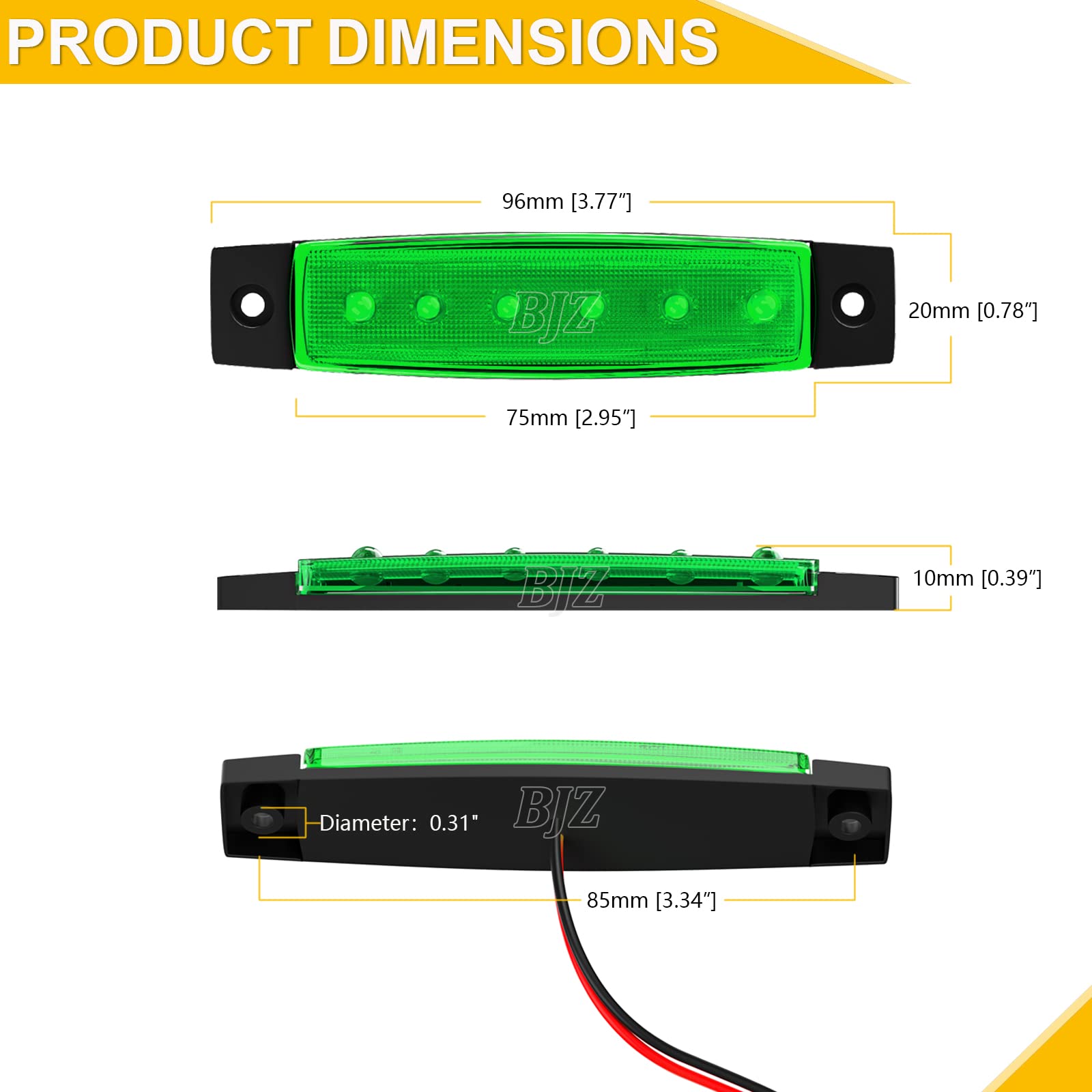 Snapklik.com : BJZ LED Trailer Marker Lights Green 6 Led Side Marker ...