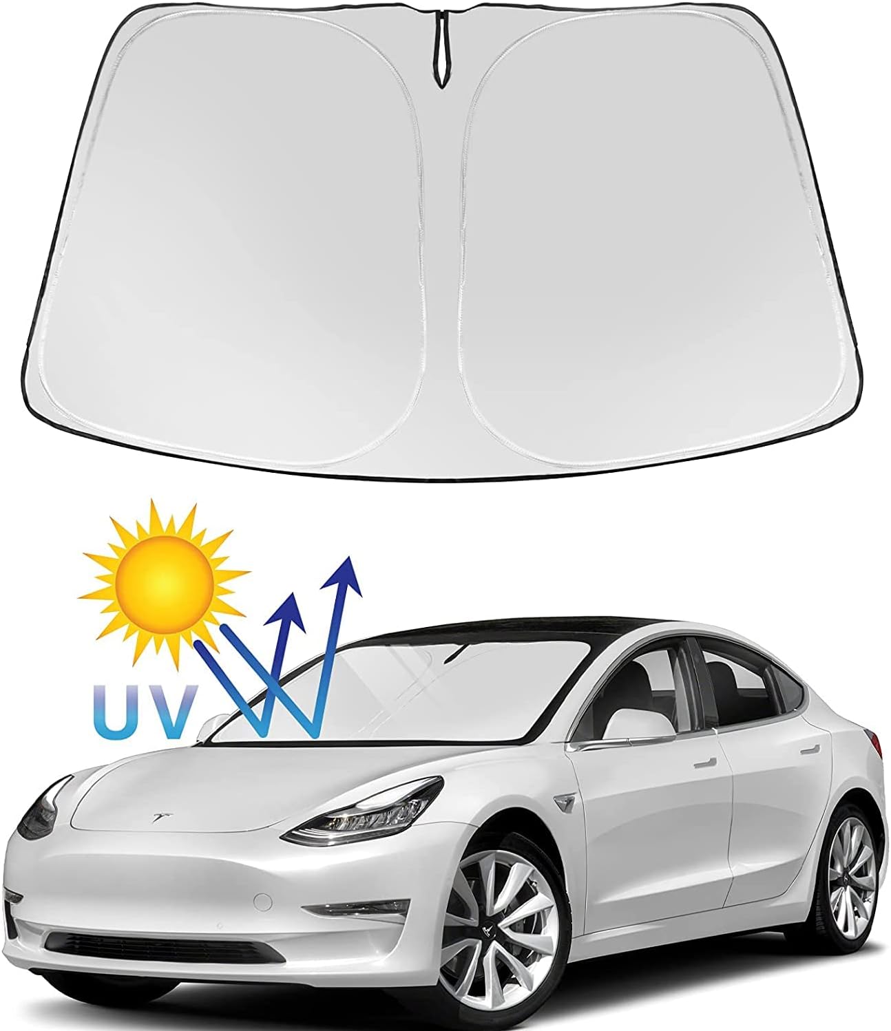 Showay Tesla Model Y Model 3 Windshield Sunshade Folding Sun Visor ...