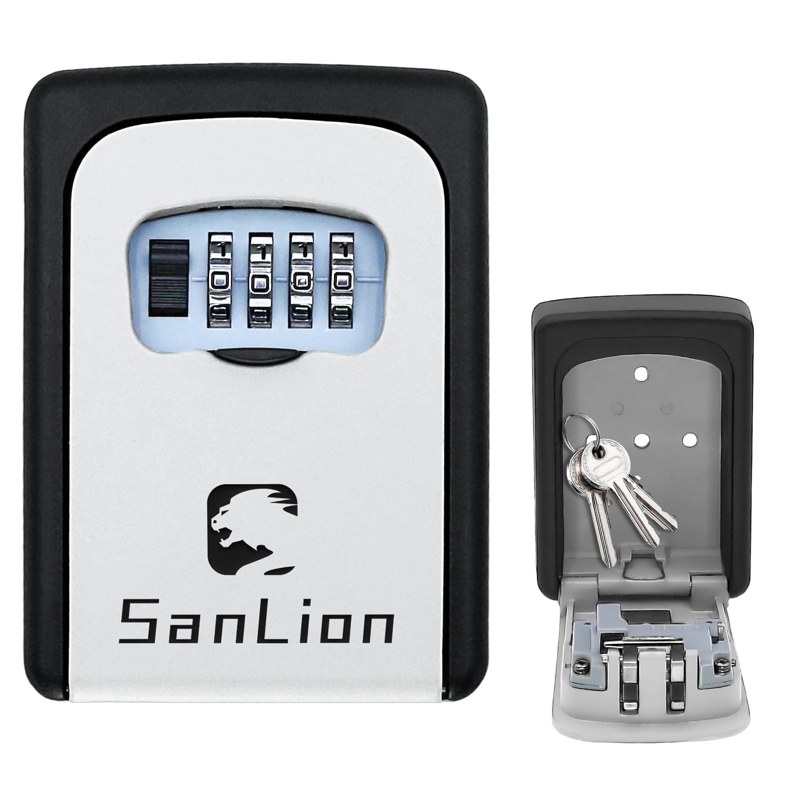 SANLION Key Safe Wall Mounted, key lock box outdoor 4 Digit Combination ...