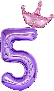 Amazon.com: 40 Inch Purple Number 5 Balloons With Princess Crown ...