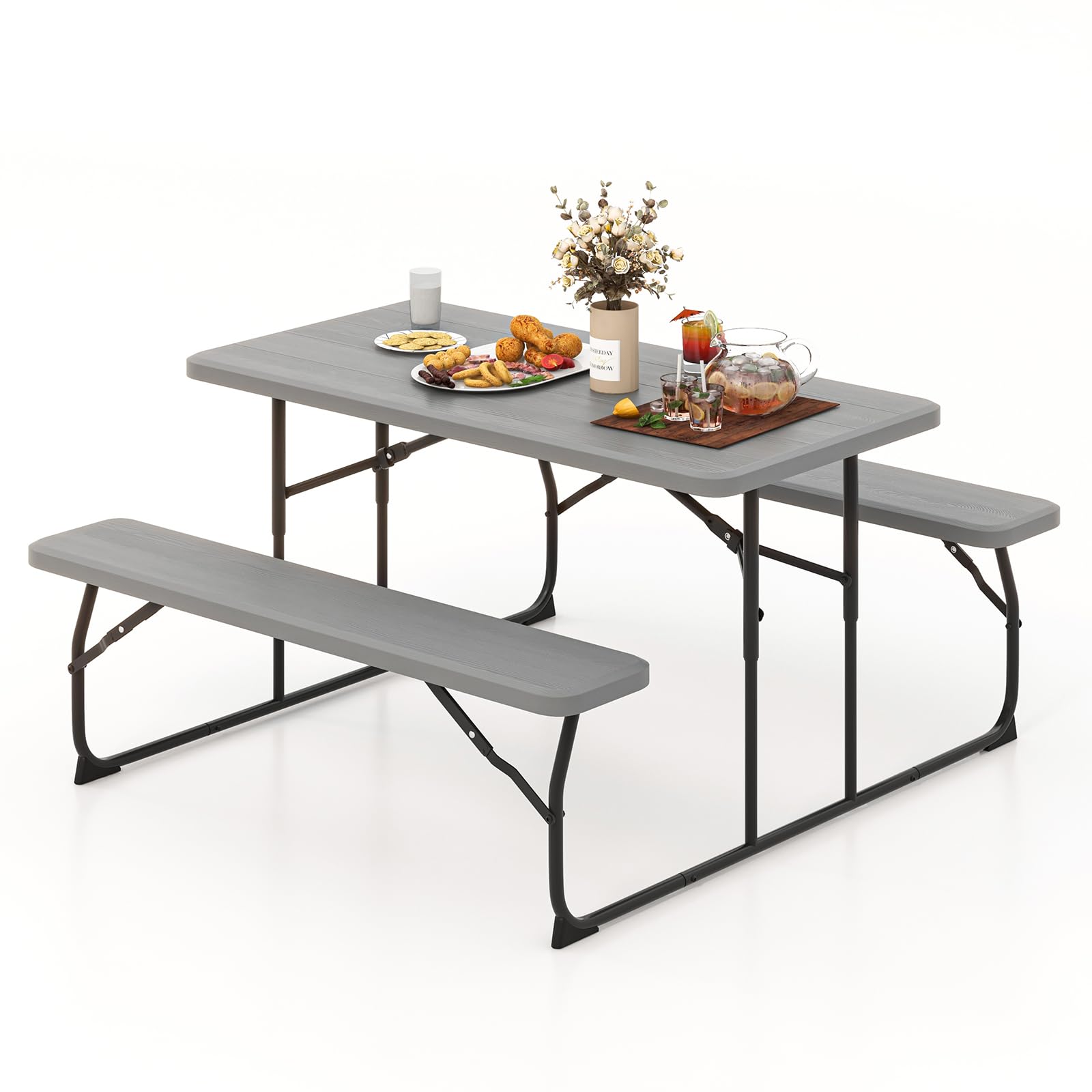 Amazon.com: Goplus Foldable Picnic Table with Benches, Rectangular ...