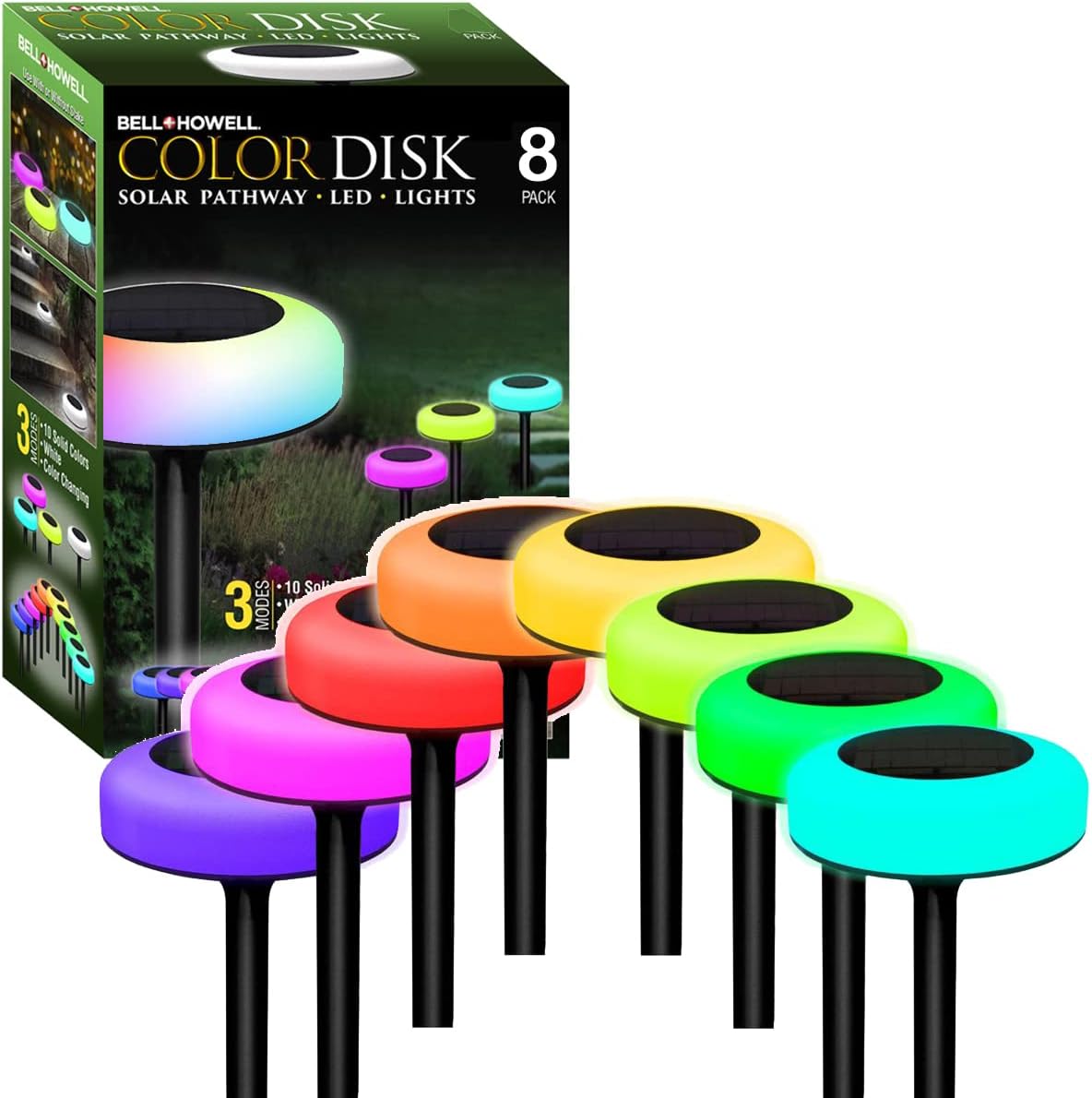 Amazon.com: Bell+Howell Vividisk Solar Outdoor Pathway Lights 8 Pack ...