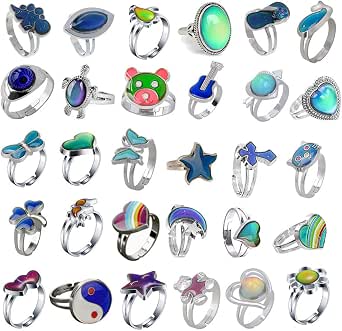 Leio 30 Styles Color Change Mood Ring Band Kit Emotion Feeling ...