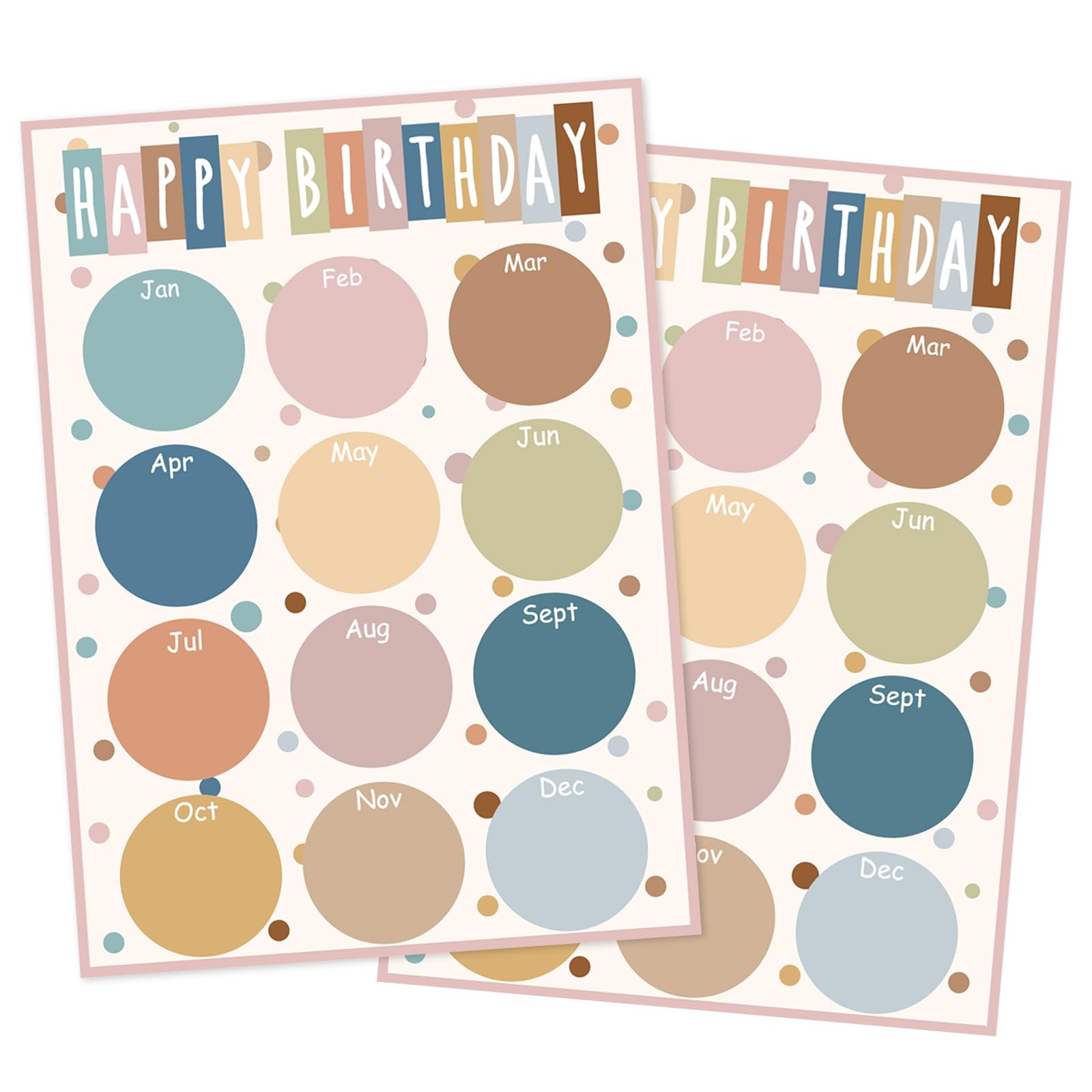 JarThenaAMCS 2Pcs Happy Birthday Poster Chart Boho Color Circle Dots ...