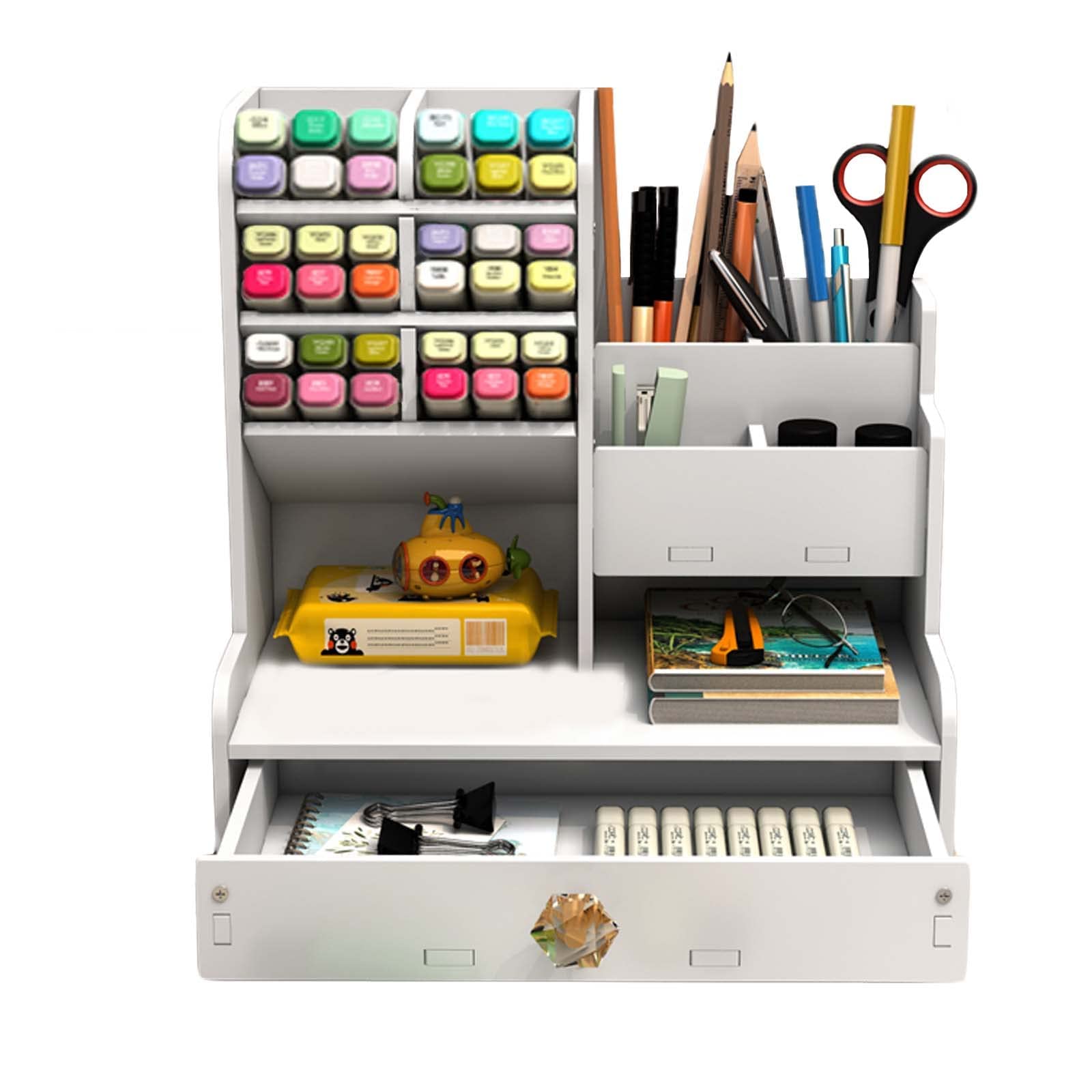 RUIXUE Wooden Desk Organiser with Drawer,Desk Tidy & Pen Holder Office ...