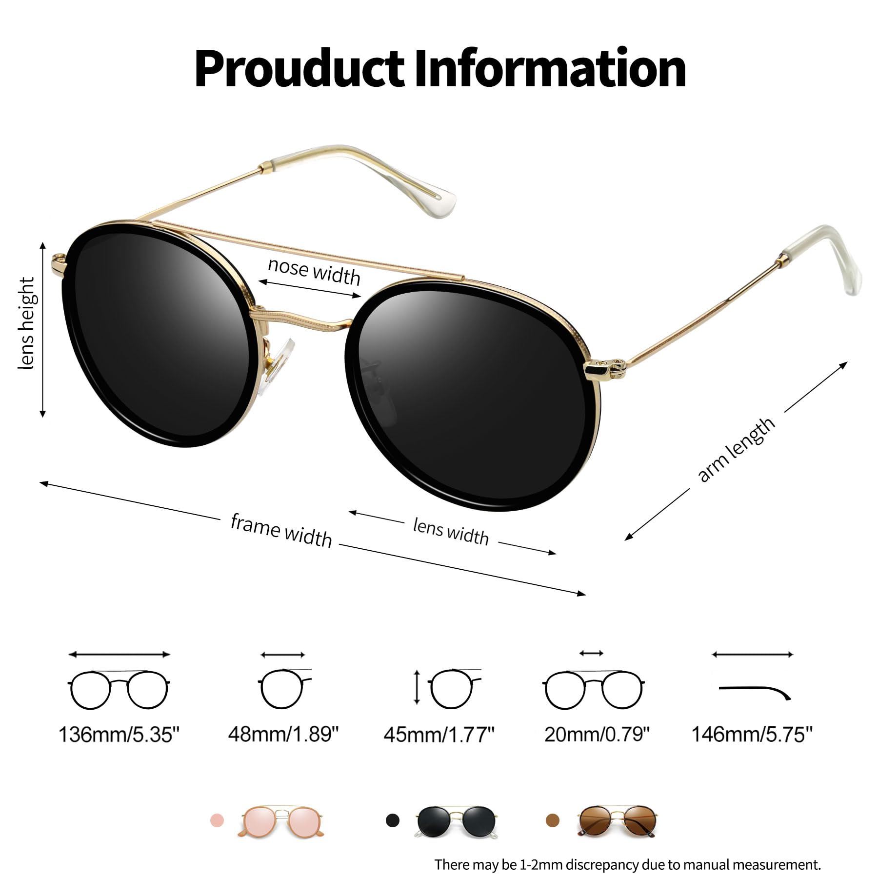 Snapklik.com : Joopin Polarized Double Bridge Circle Black Sunglasses ...