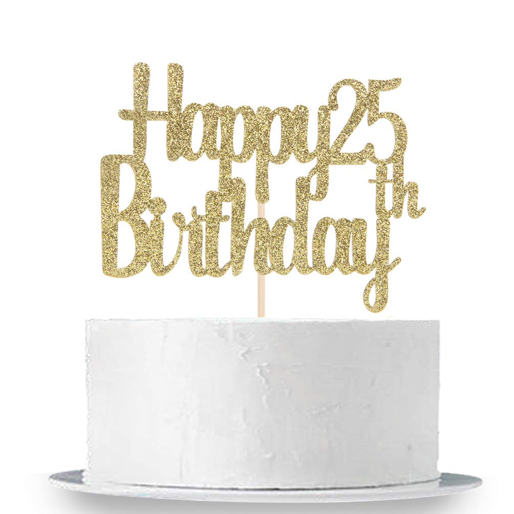 Buy Happy 25th Birthday Cake Topper , Gold Glitter Cheers to 25 Years ...