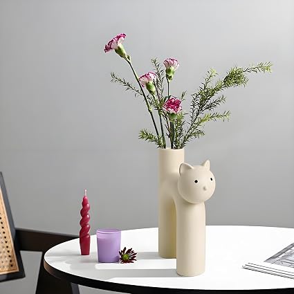 Amazon.com: GeLive Cat Ceramic Vase Kitty Bud Vase Waterproof Flower ...