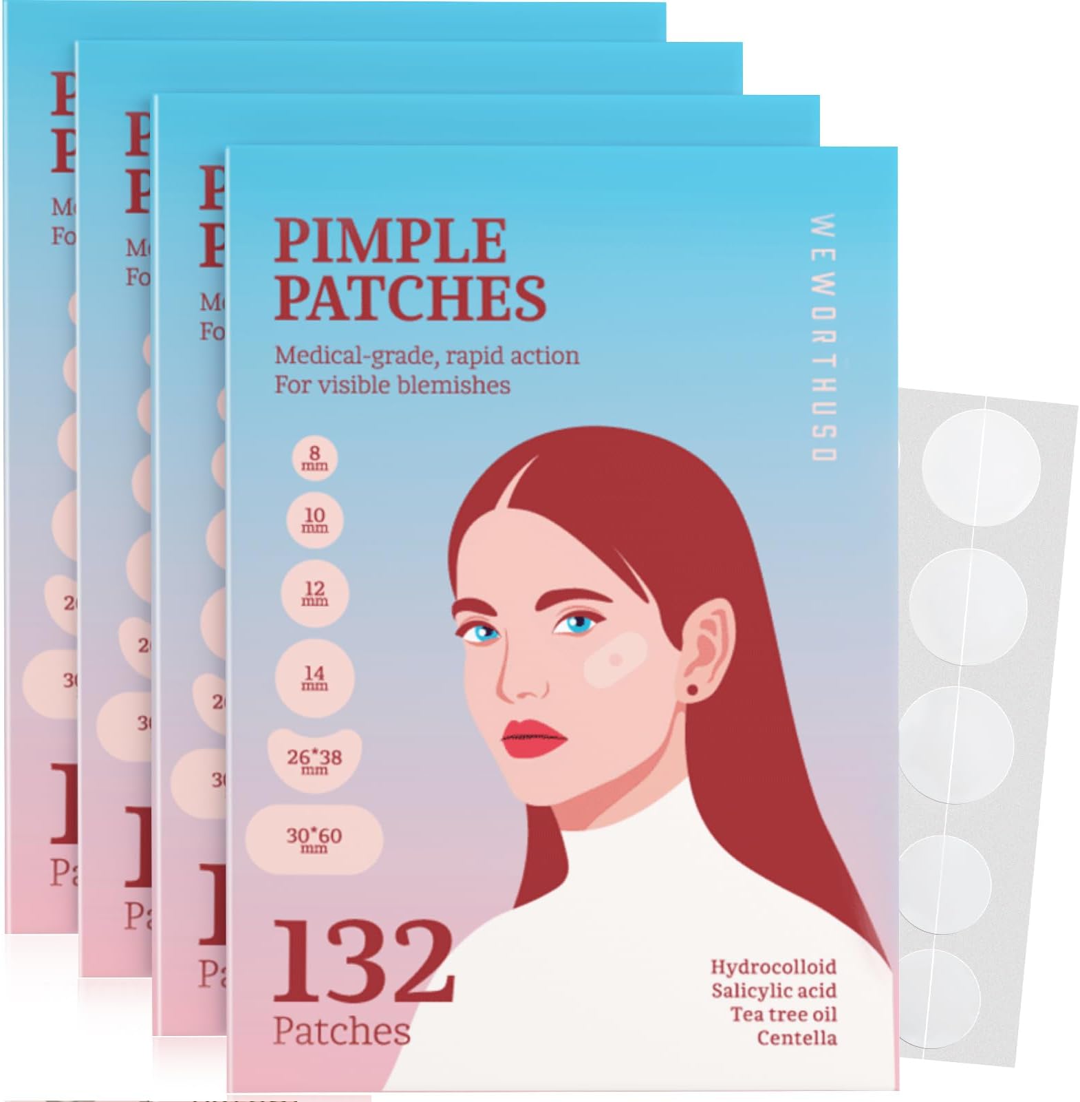 Amazon.com: Pimple Patches (6 Sizes 132 Patches), Acne Patches for ...