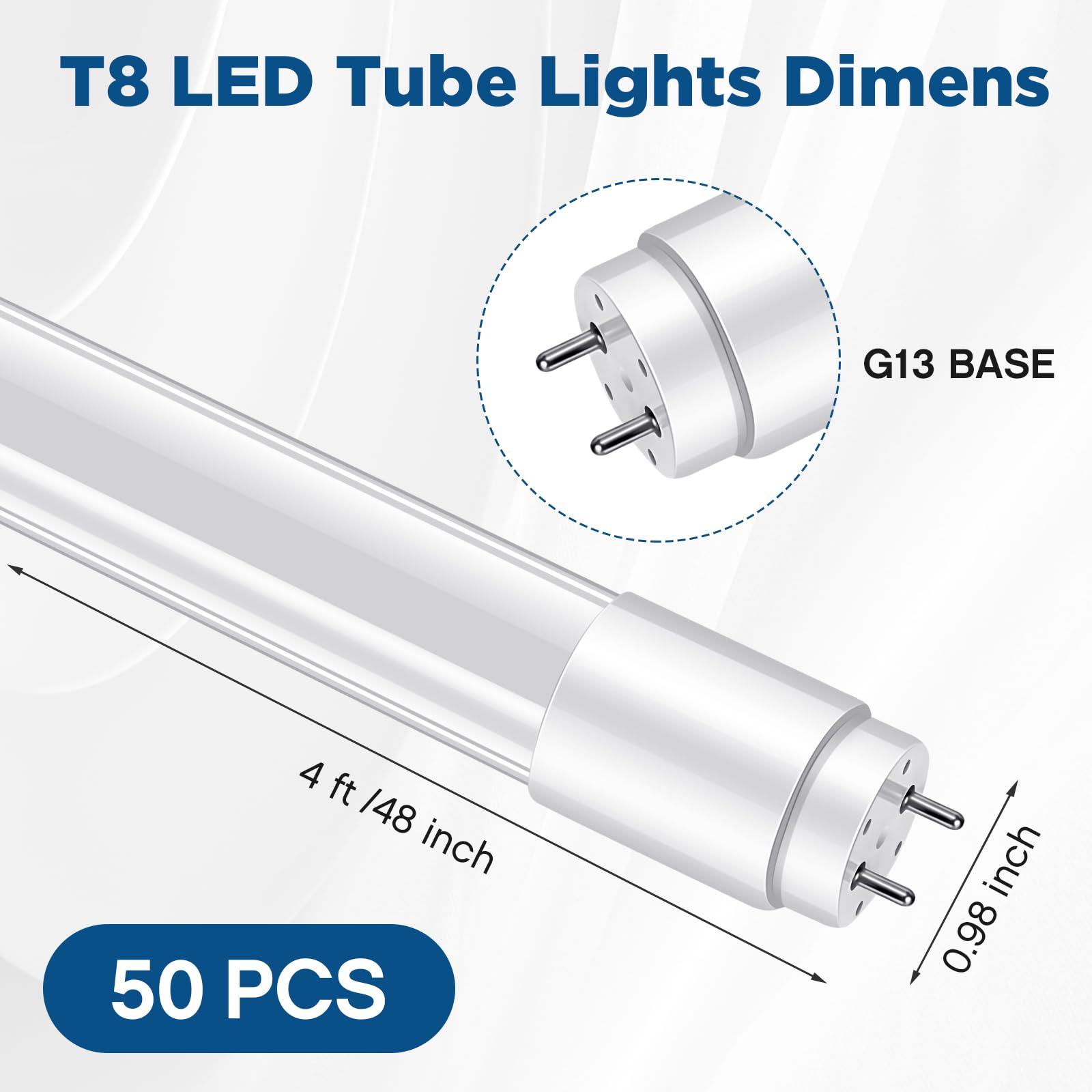Treela 50 Pack T8 LED Bulbs, 4 Foot Tube Light 17W 5000K 2200LM, 4 Ft ...