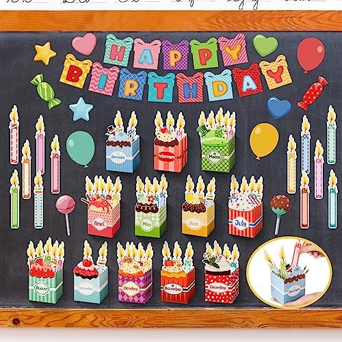 Amazon.com : Pasimy 73 Pieces Birthday Bulletin Board Set 12 Months ...