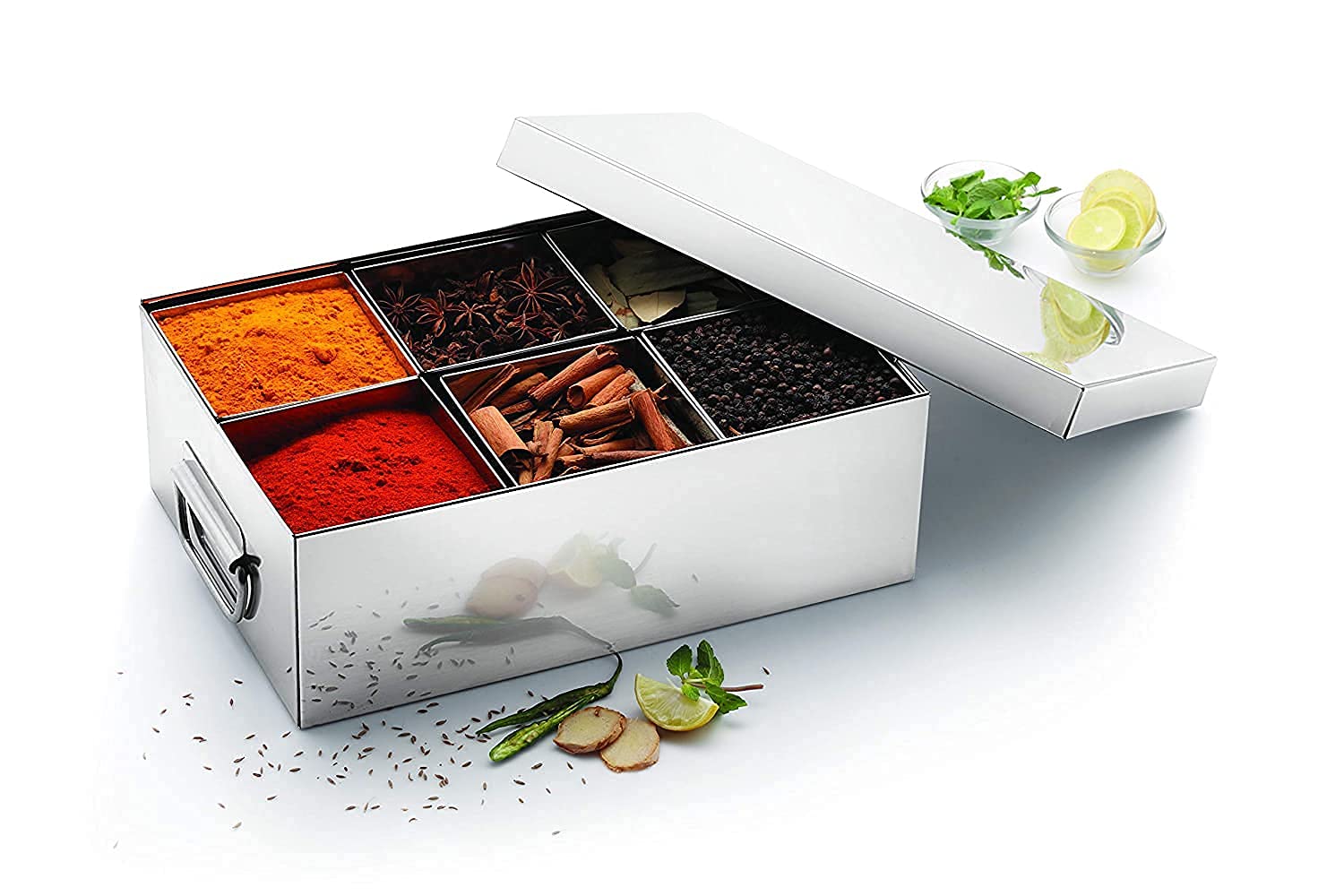 Buy Crevita Stainless Steel 6 Compartment Jumbo Spice Box,Steel Extra ...