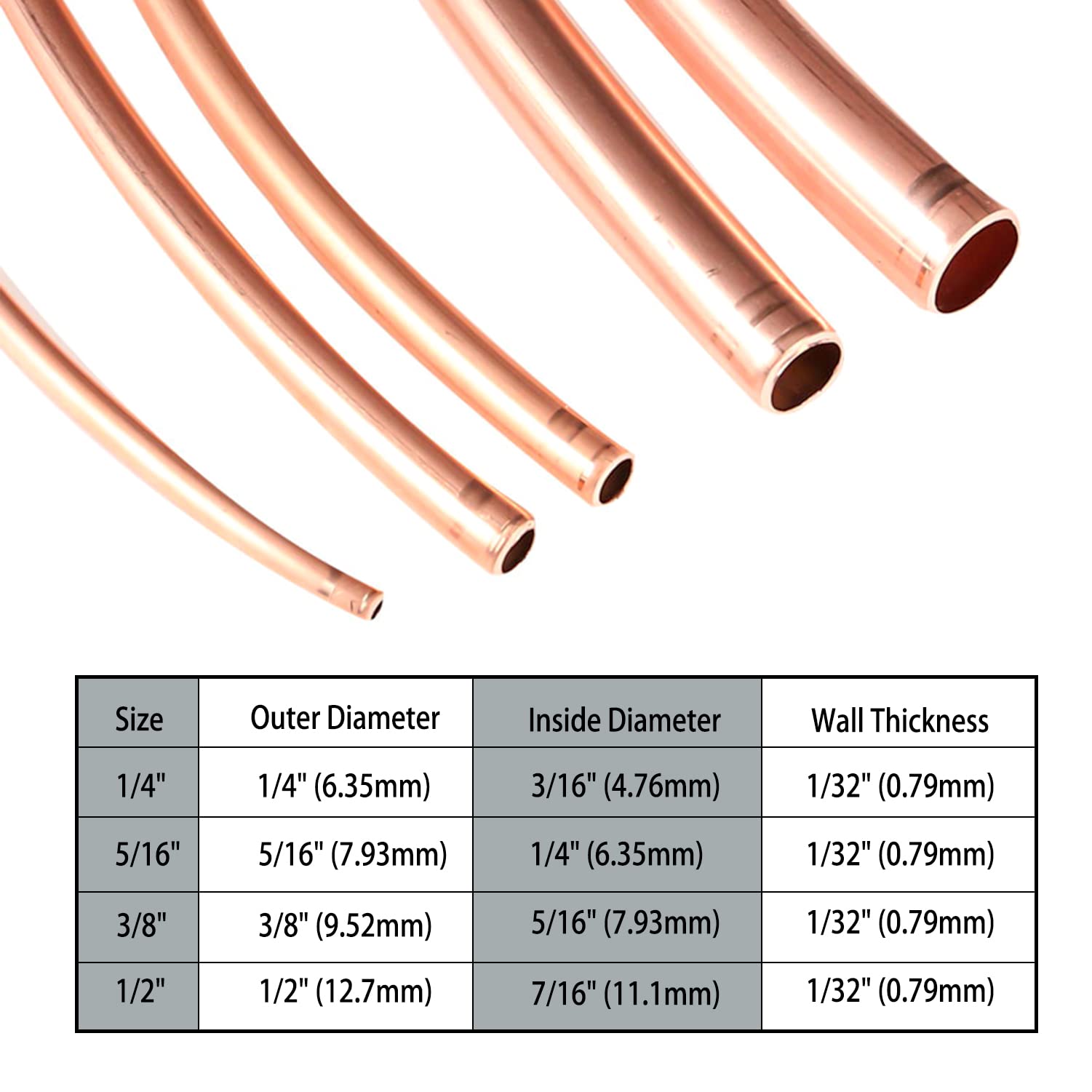XIFOWE Copper Tube 1 2 OD X 7 16 ID 10 Ft Tube Wall 1 32 XIFOWE Copper Tube 1 2 OD X 7 16 ID 10 Ft Tube Wall 1 32
