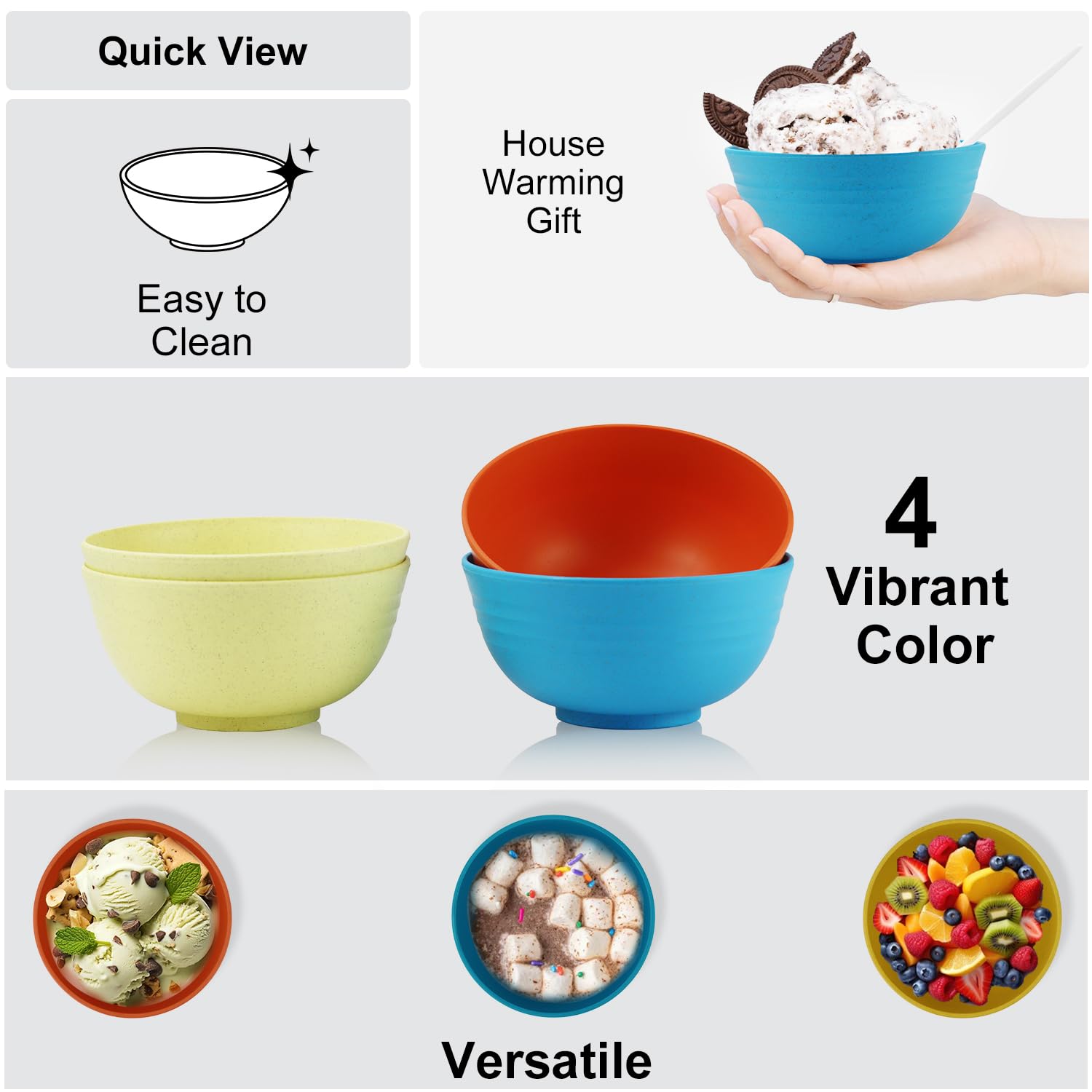 Snapklik.com : Wheat Straw Small Bowls Set Of 6,10 Oz Unbreakable Snack ...