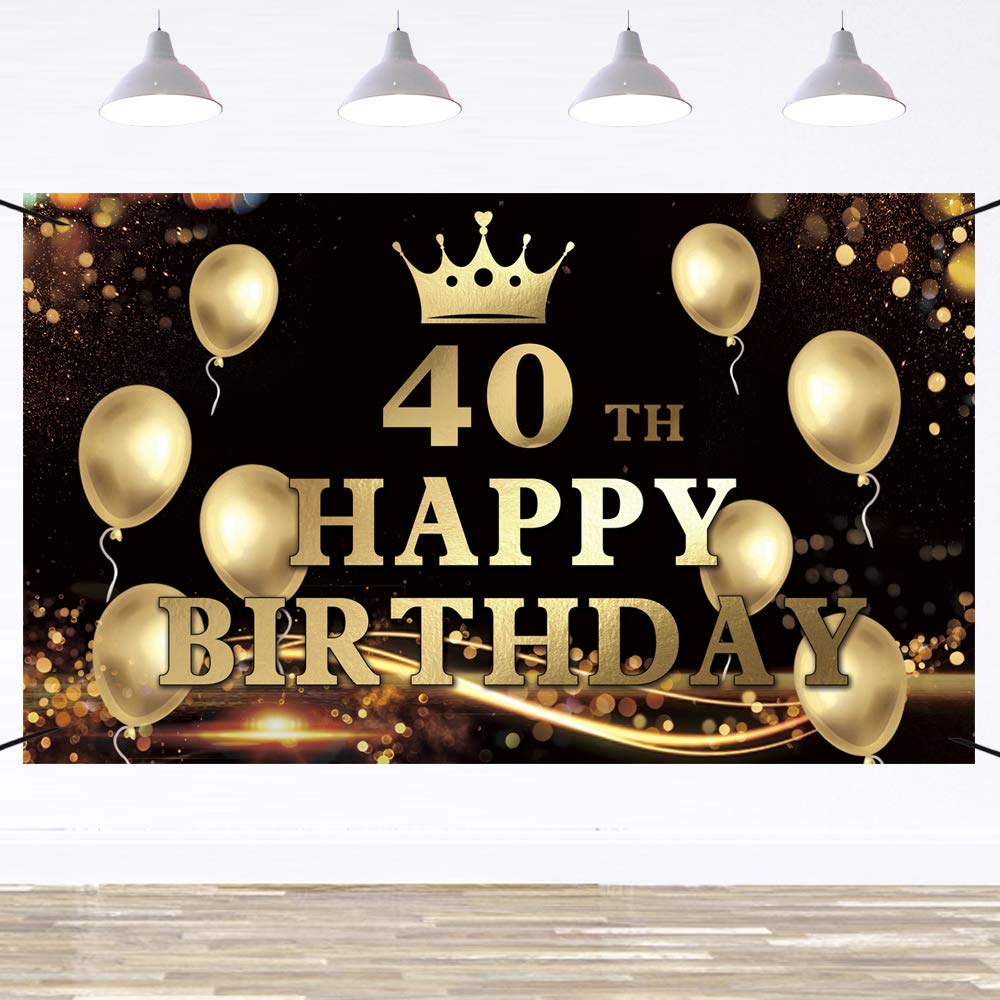 Buy Ushinemi Happy 40th Birthday Banner, 40th Birthday Backdrop, 40 ...
