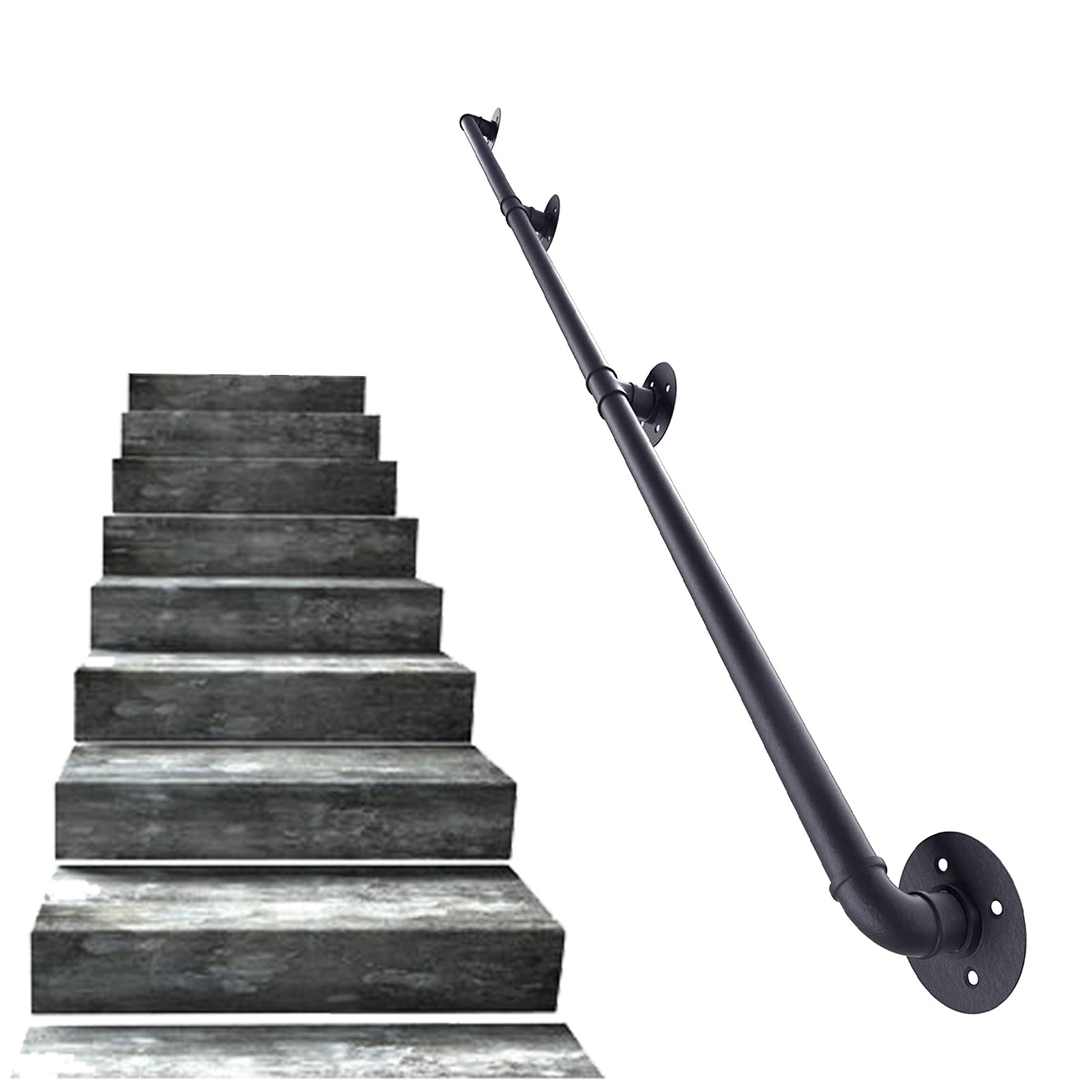 Buy Stair Railing Kit Professional Industrial Wrought Iron Matte Black ...