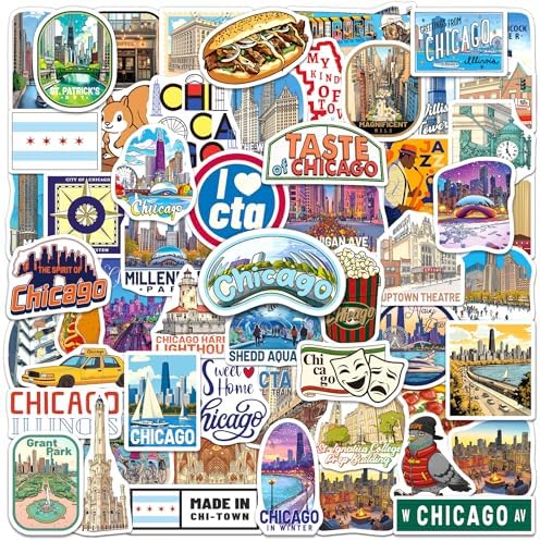 Chicago Stickers 200 PCS, Chicago Travel Sticker Pack with 100 Designs ...