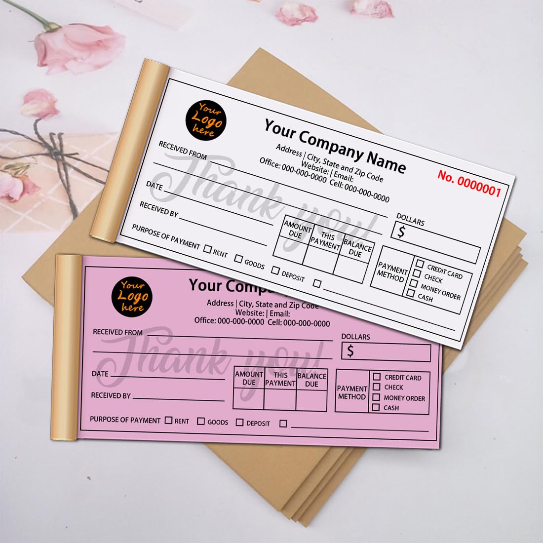 Custom Invoice Pads 3.3x6.9 - 2-Part Carbonless Receipt Books With Your ...