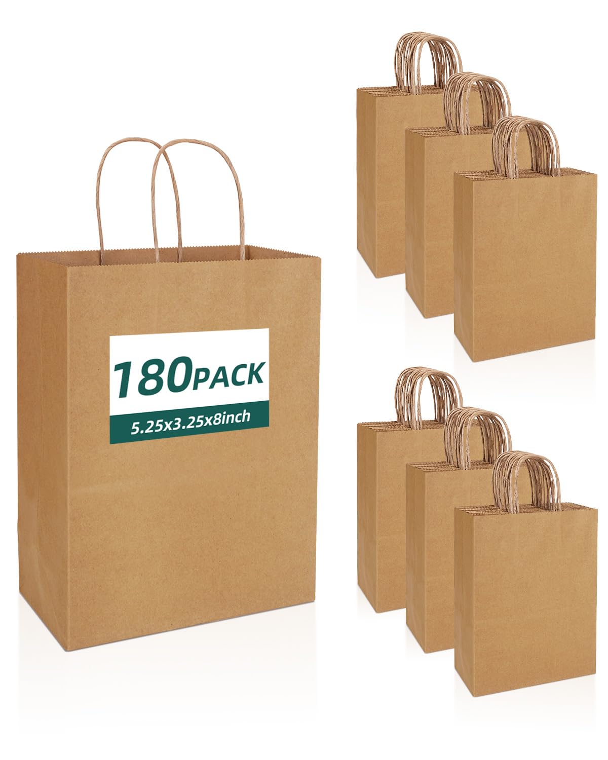 Amazon.com: Colemoly Paper Gift Bags 180pcs 5.25x3.25x8 Inch Kraft ...