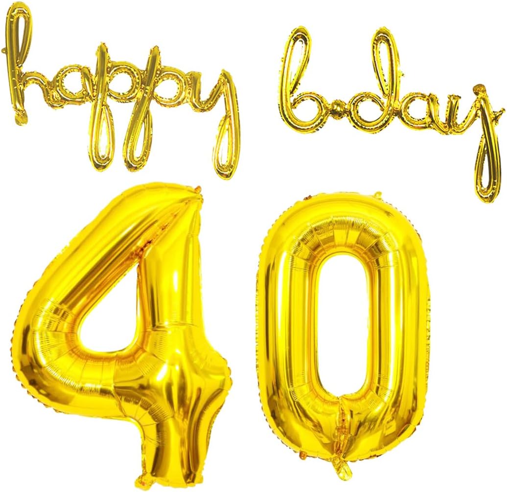 Amazon.com: 40th Gold Happy Birthday Foil Banner Cursive Gold Letter ...