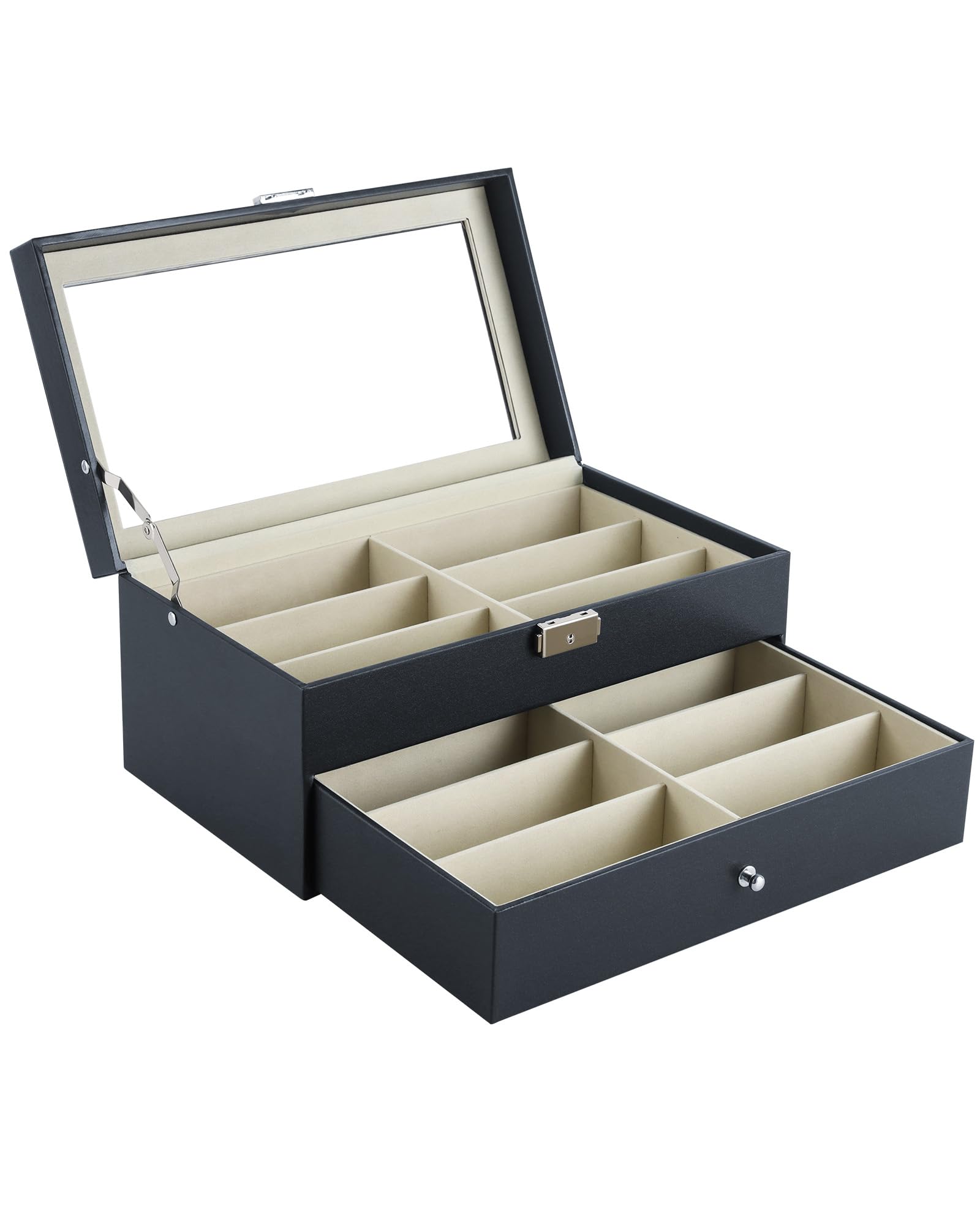 Amazon.com: Anfrere 12 Slot Sunglasses Organizer, Lockable Leather ...
