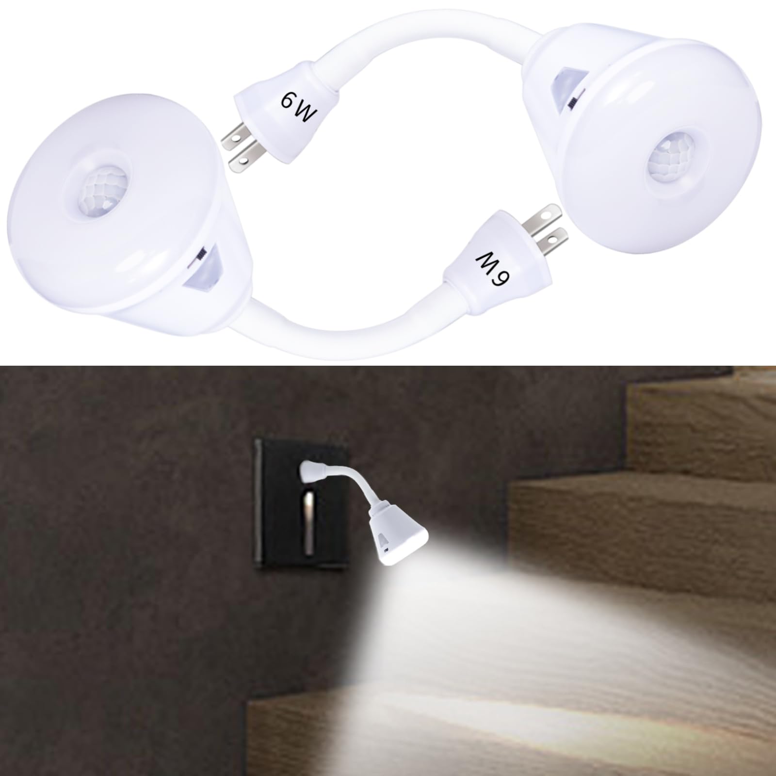 Kevenry 2 Pcs Plug in Motion Sensor Night Light Indoor LED Infrared ...