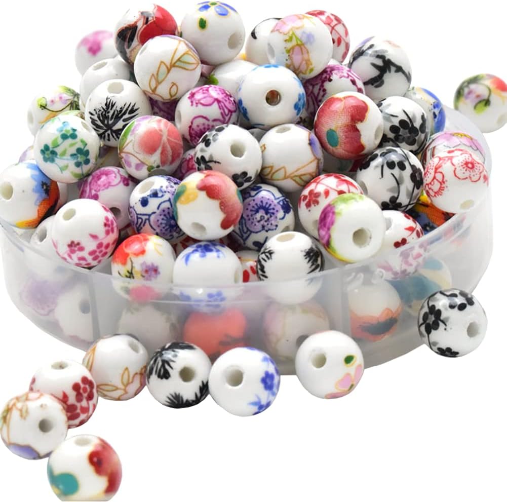 Amazon.com: ToBeIT 100pcs Flower Ceramic Beads Craft Porcelain Beads ...