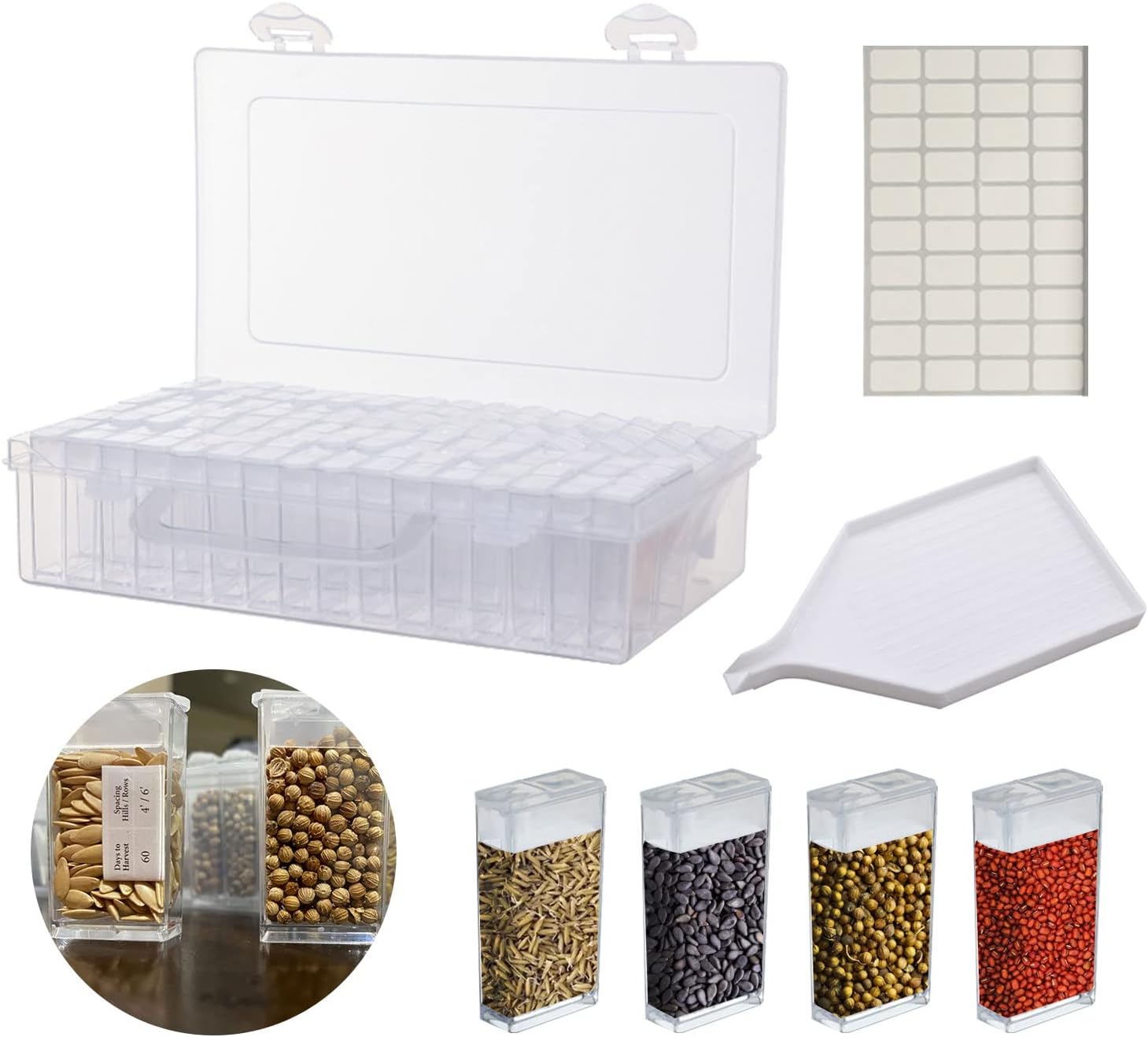 YWNYT 64 Grids Seed Storage Box, Plastic Seeds Storage Organizer with ...