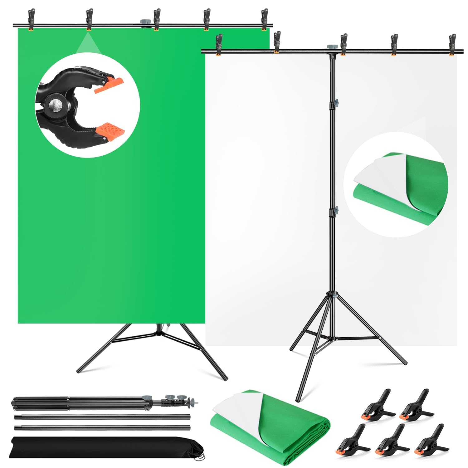 Amazon.com : White Green Screen Backdrop with Stand, 5x6.5ft Small ...