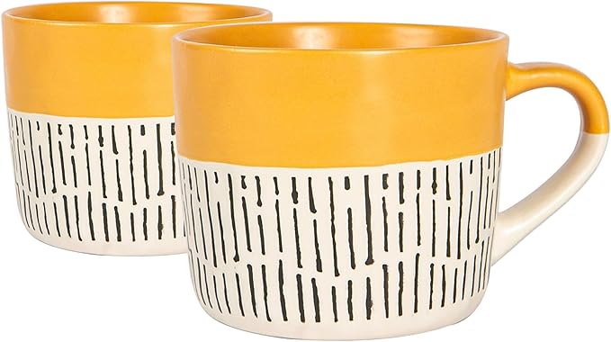 Nicola Spring Ceramic Coffee Mugs Set - 475ml - 2pc Mustard Dipped Dash ...