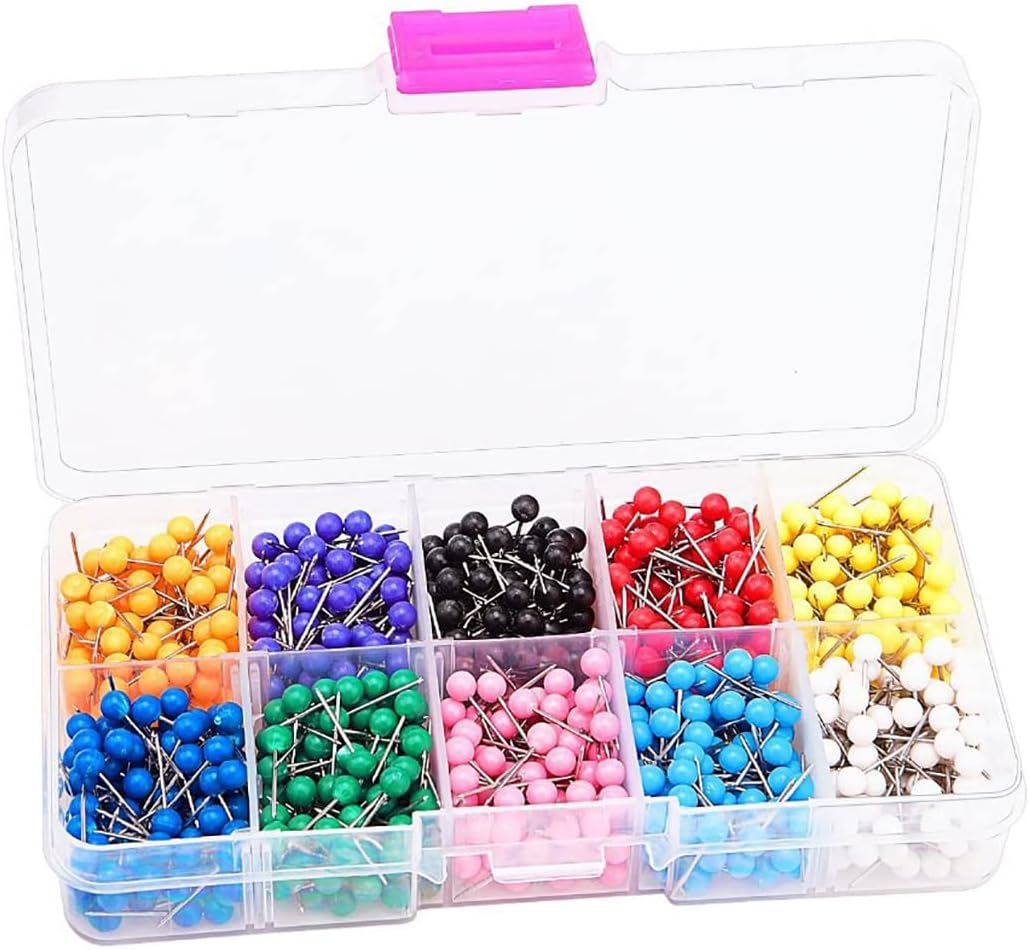 Anller 600 Pieces Multi-Colors Push Pins Map Tacks, Plastic Round Head ...