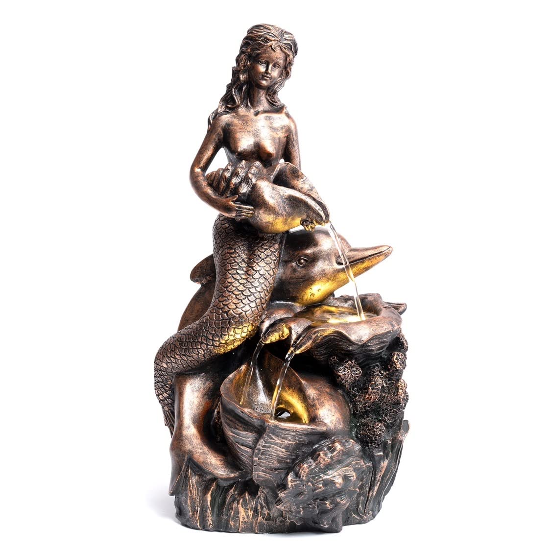 TERESA'S COLLECTIONS 3-Tier Mermaid Water Fountains Outdoor with LED ...