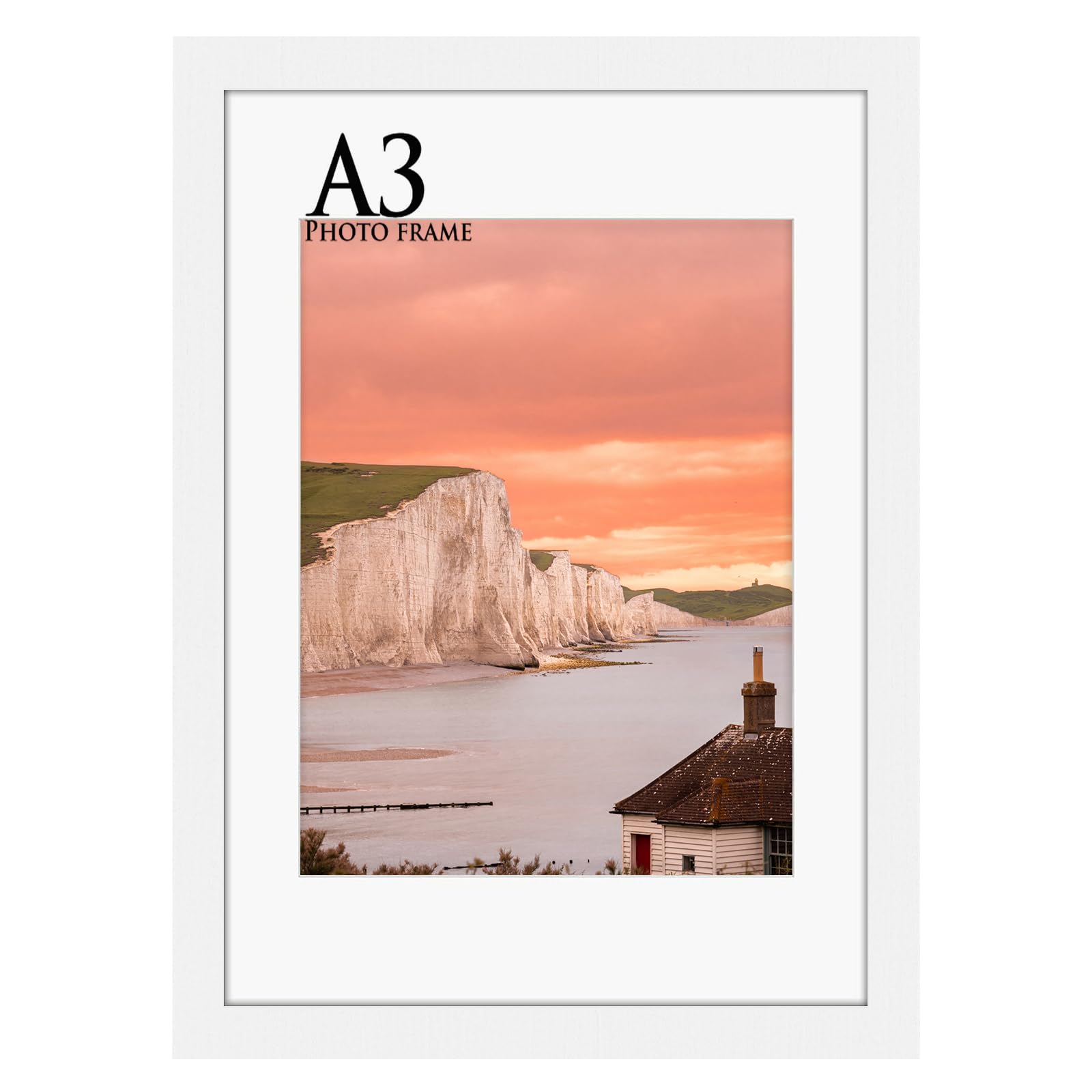 A3 Frame, Wooden Frame for A3 Print, White A3 Frame with Mount, A3(29 ...