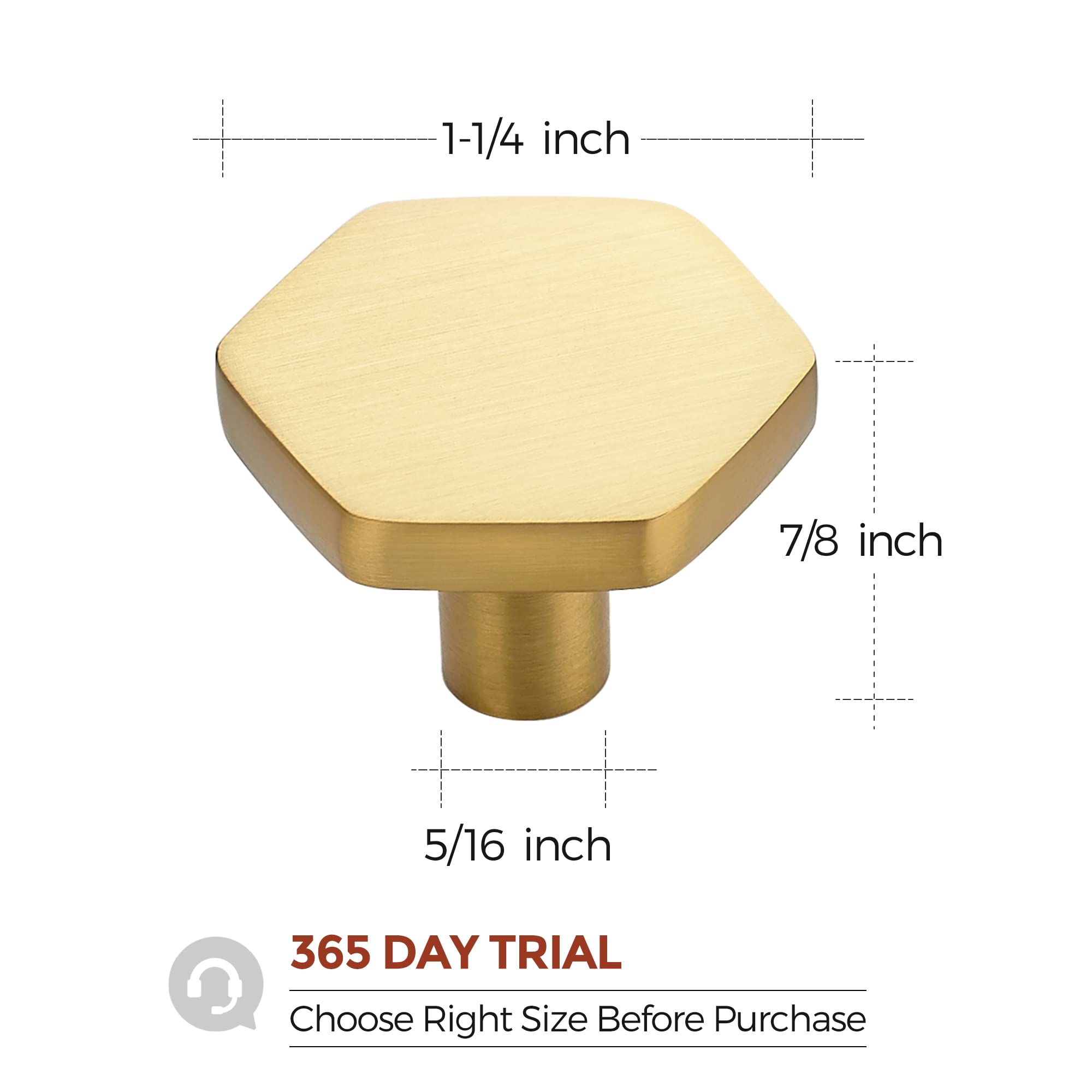 Snapklik.com : Gold Cabinet Knobs 10 Pack Solid Kitchen Cabinet Knobs Hexagon 1.1 Brushed Gold ...